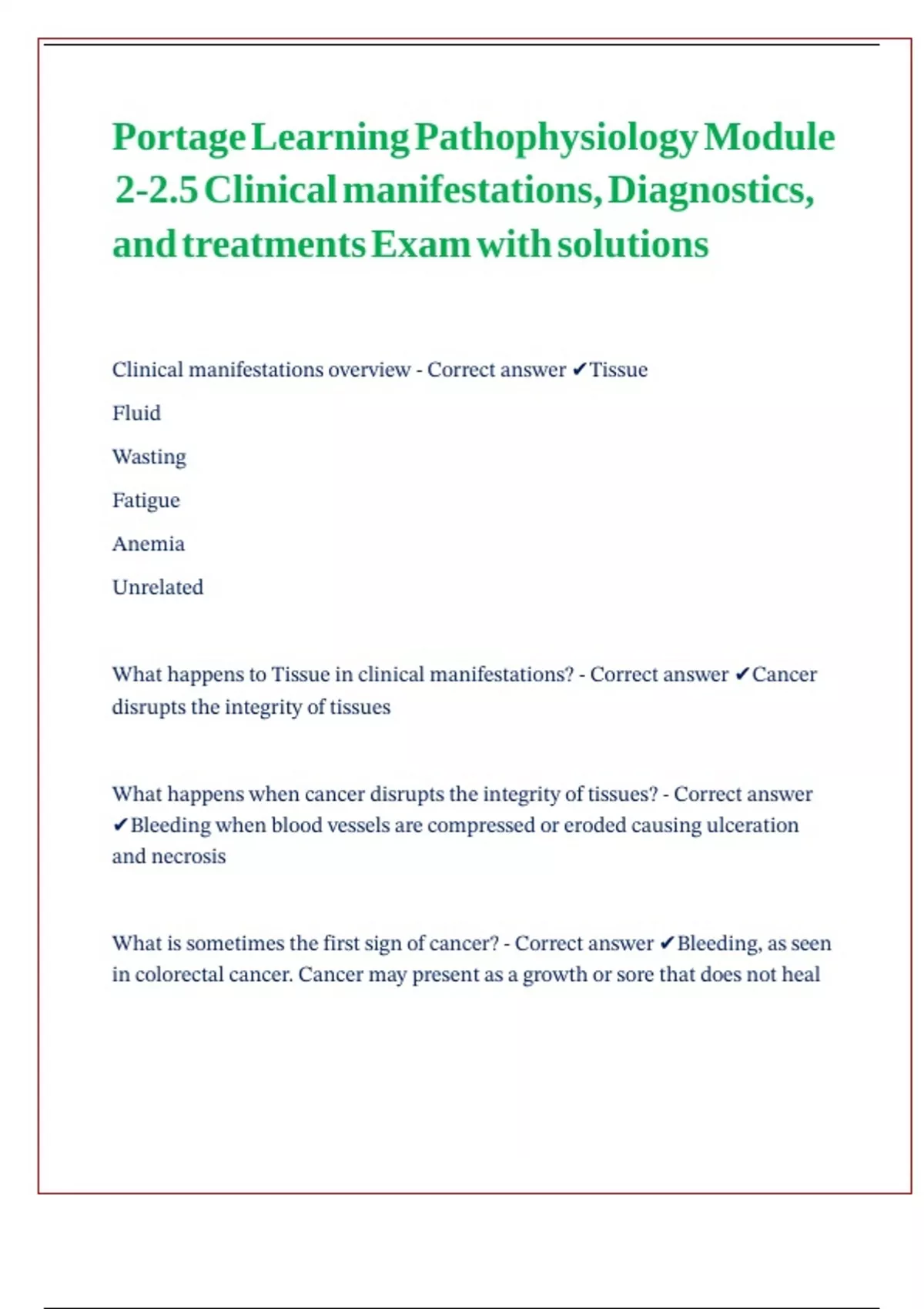 Portage Learning Pathophysiology Module 2-2.5 Clinical manifestations ...