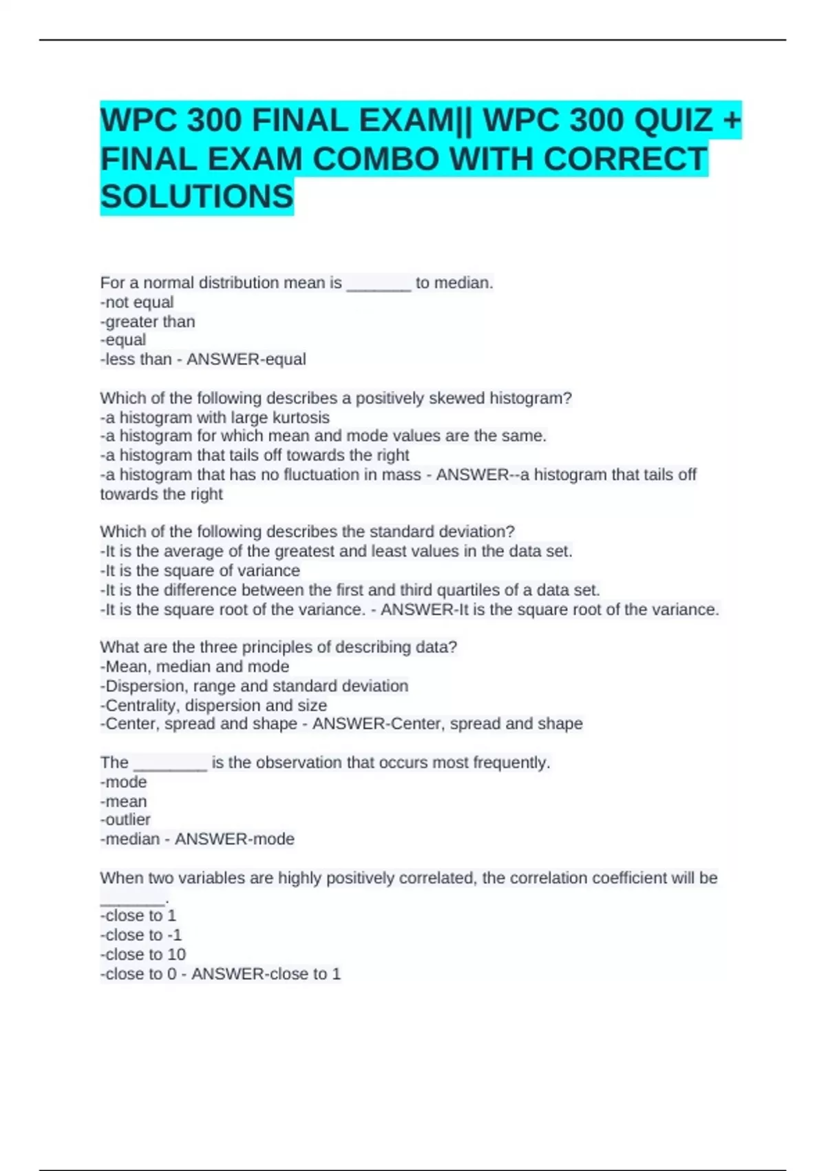 WPC 300 FINAL EXAM|| WPC 300 QUIZ + FINAL EXAM COMBO WITH CORRECT ...