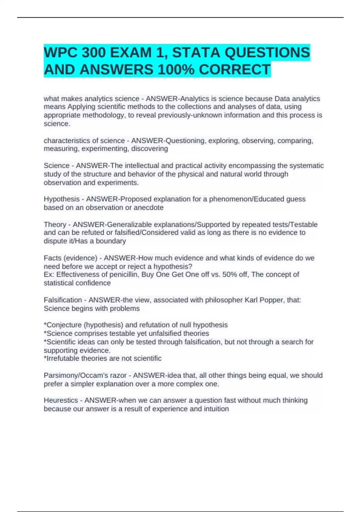 WPC 300 EXAM 1, STATA QUESTIONS AND ANSWERS 100% CORRECT - WPC 300 ...