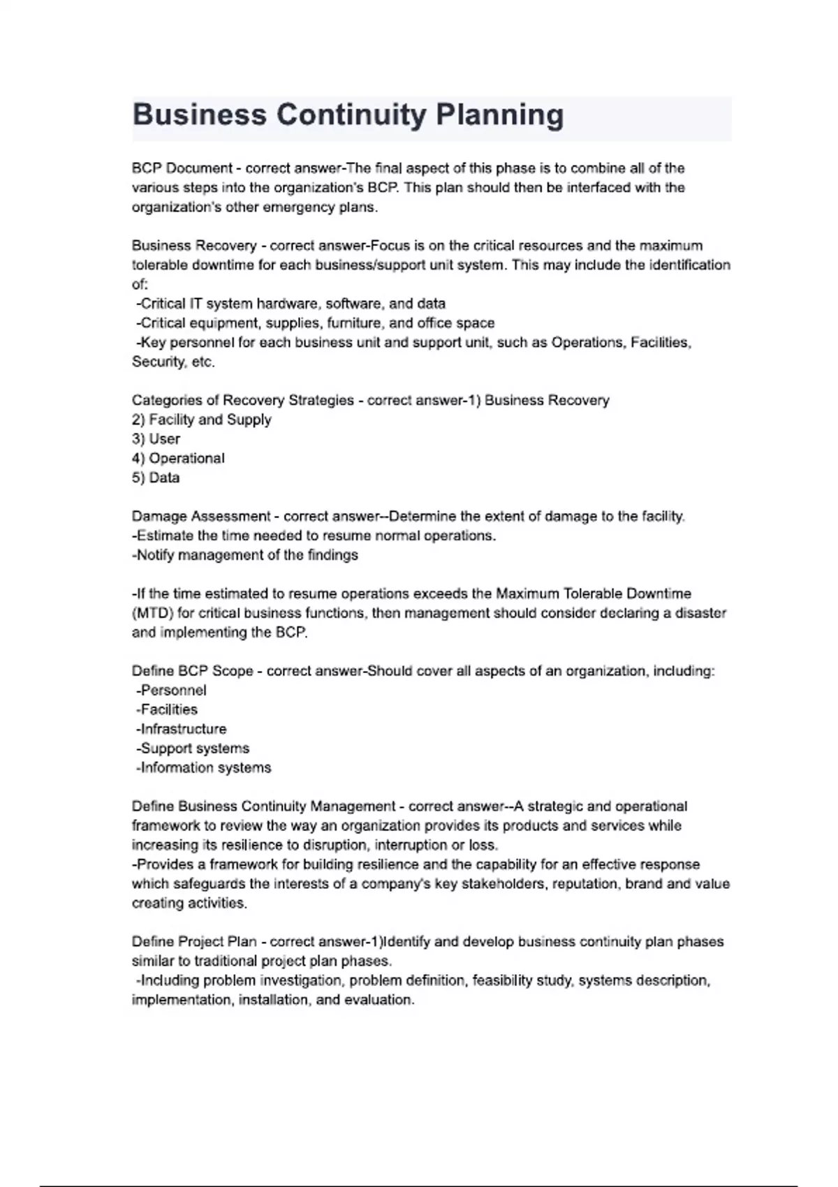 Business Continuity Planning questions and answers: {LATEST 2025/ 2026 ...
