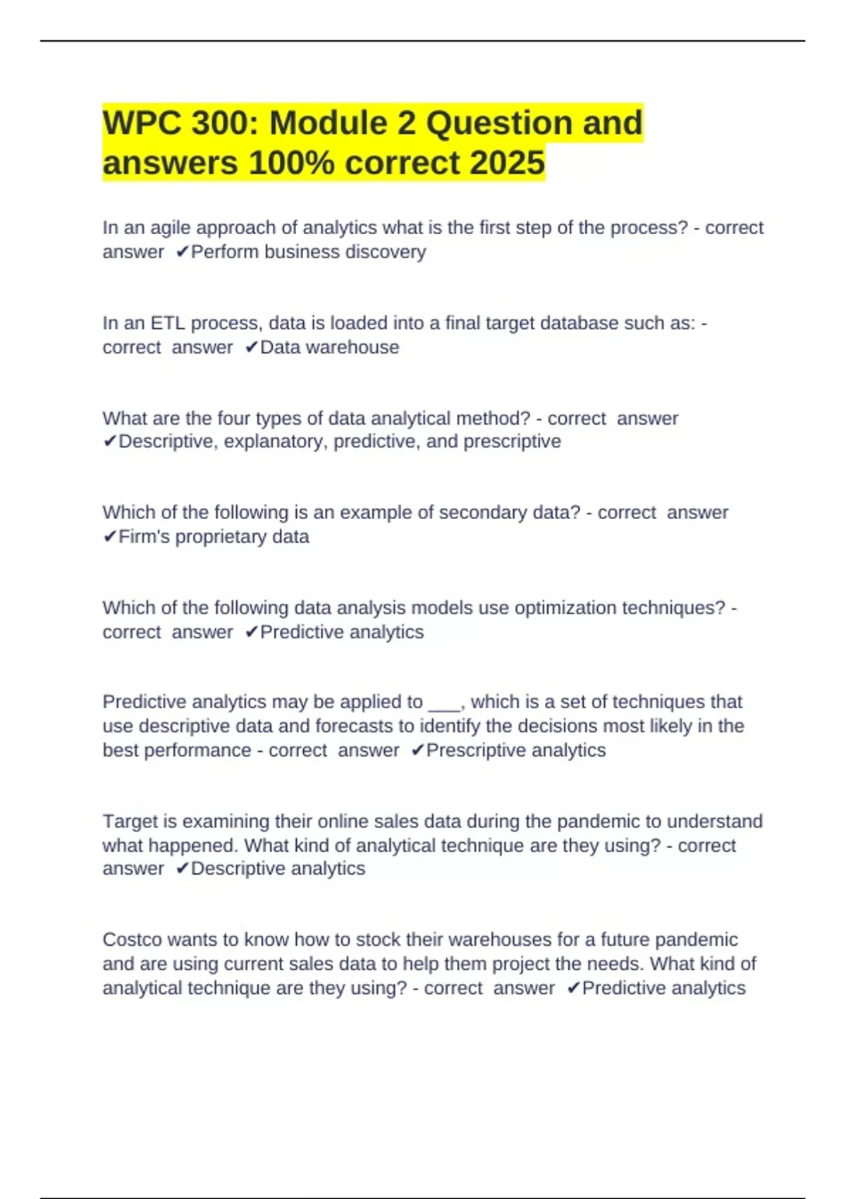 WPC 300: Module 2 Question and answers 100% correct 2025 - WPC 300: Module 2 - Stuvia US