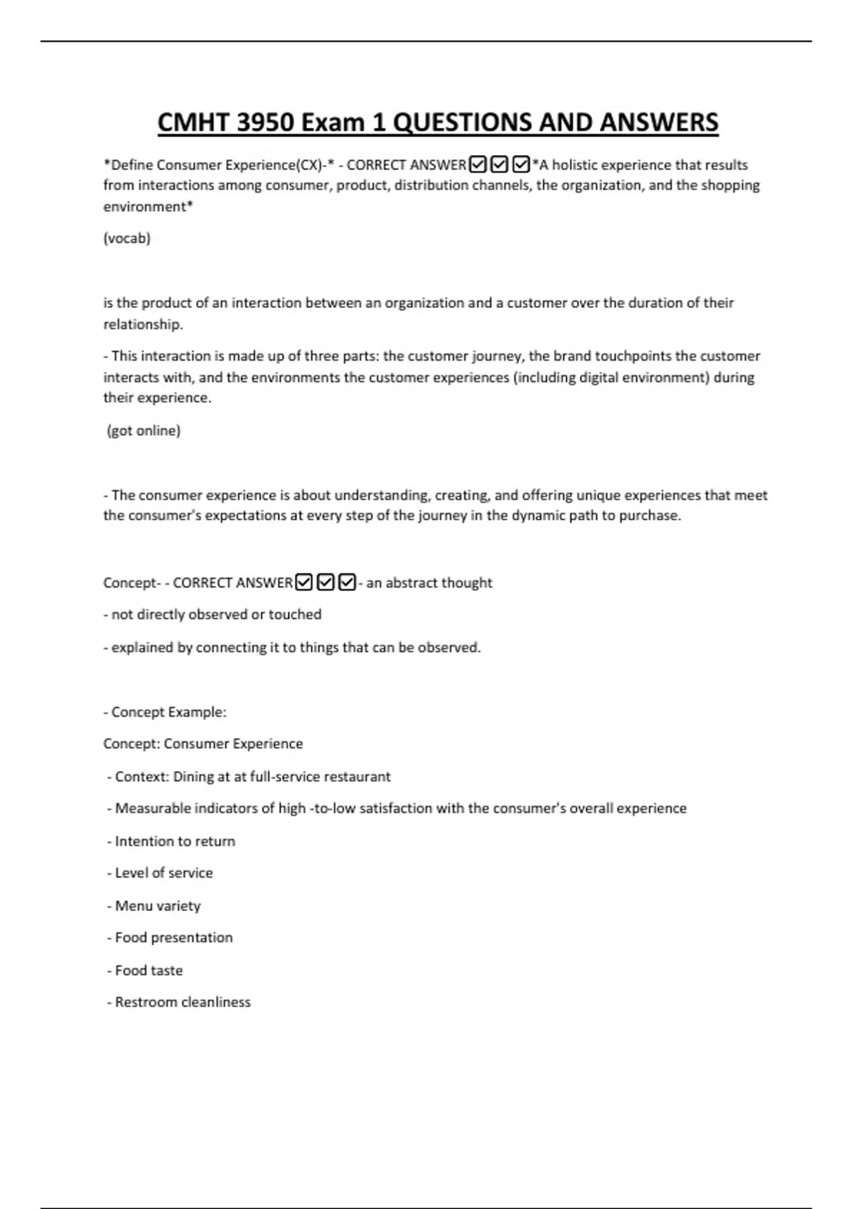 CMHT 3950 Exam 1 QUESTIONS AND ANSWERS - CMHT 3950 - Stuvia US