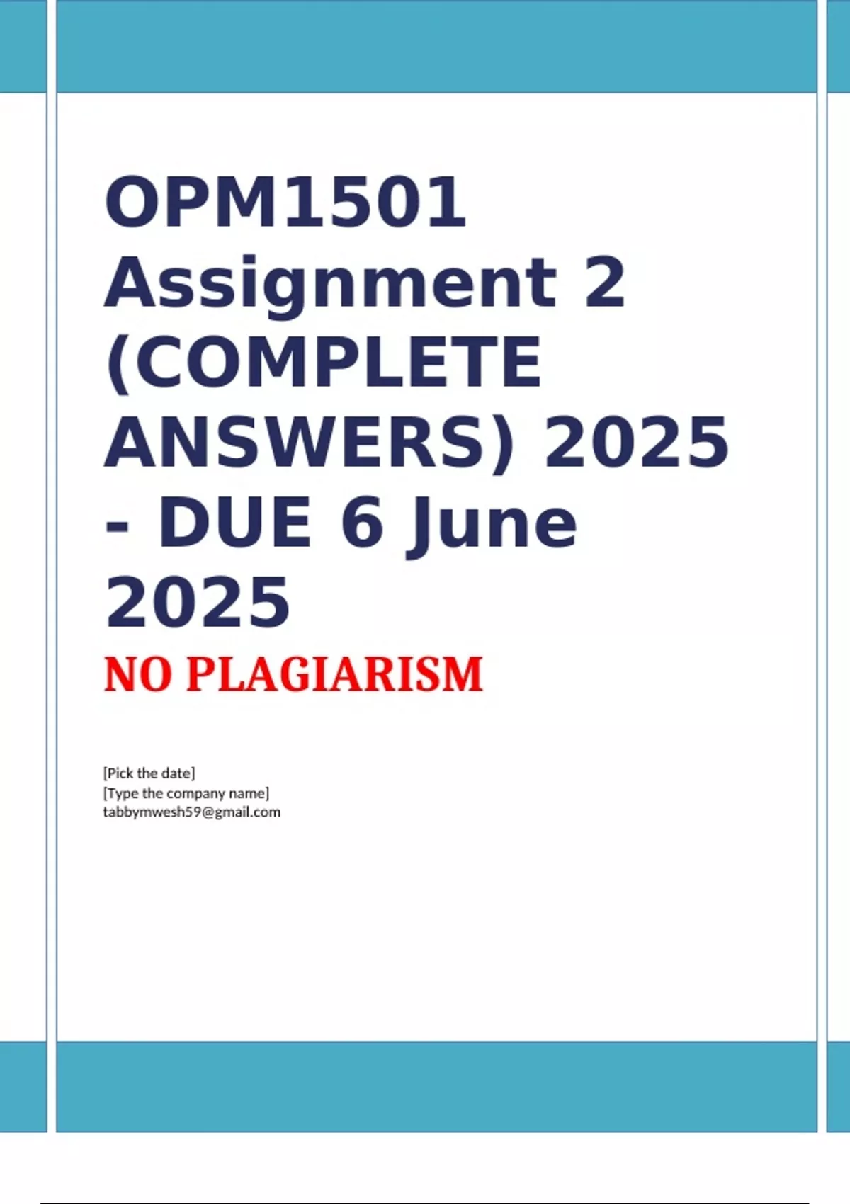 OPM1501 Assignment 2 (COMPLETE ANSWERS) 2025 - DUE 6 June 2025 ...