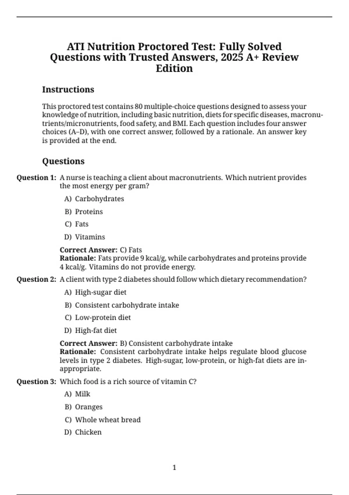 ATI Nutrition Proctored Test: Fully Solved Questions with Trusted ...