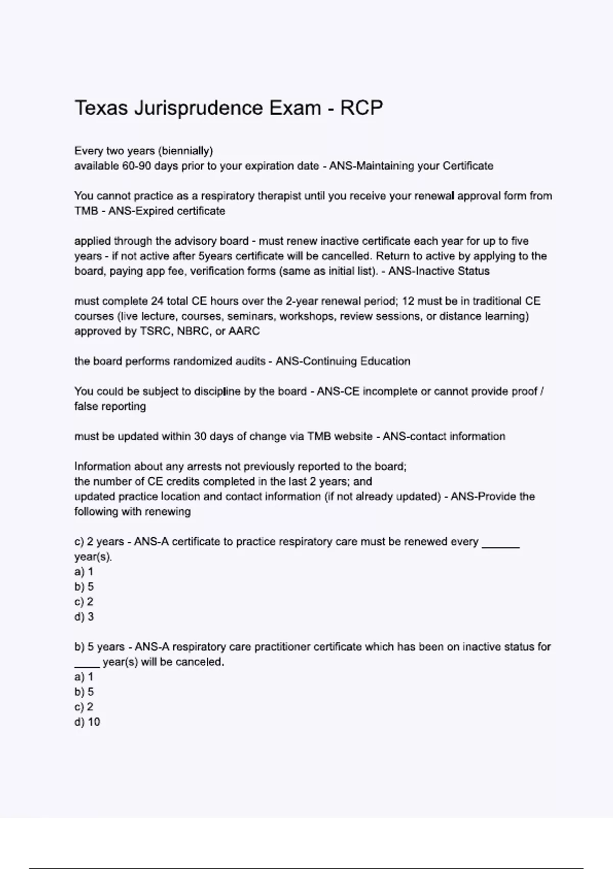 Texas Jurisprudence Exam - RCP questions and answers : {LATEST 2025/ ...