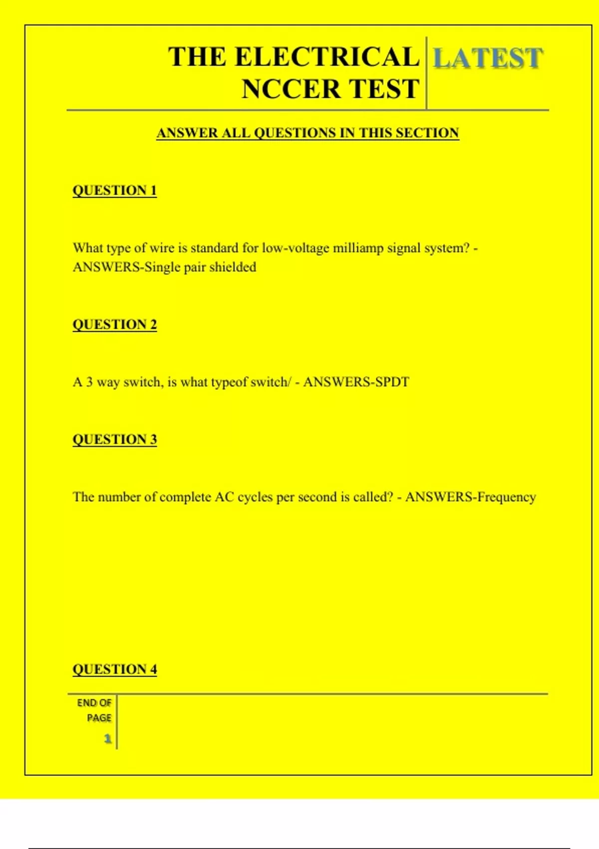 THE ELECTRICAL NCCER TEST QUESTIONS AND ANSWERS 2025 - ELECTRICAL NCCER ...