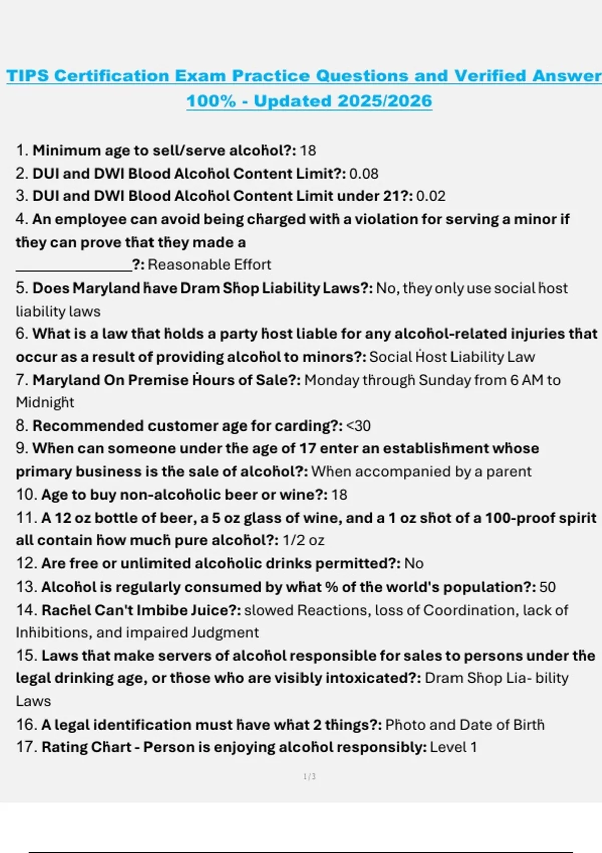 TIPS Certification Exam – Practice Questions and 100% Verified Answers ...