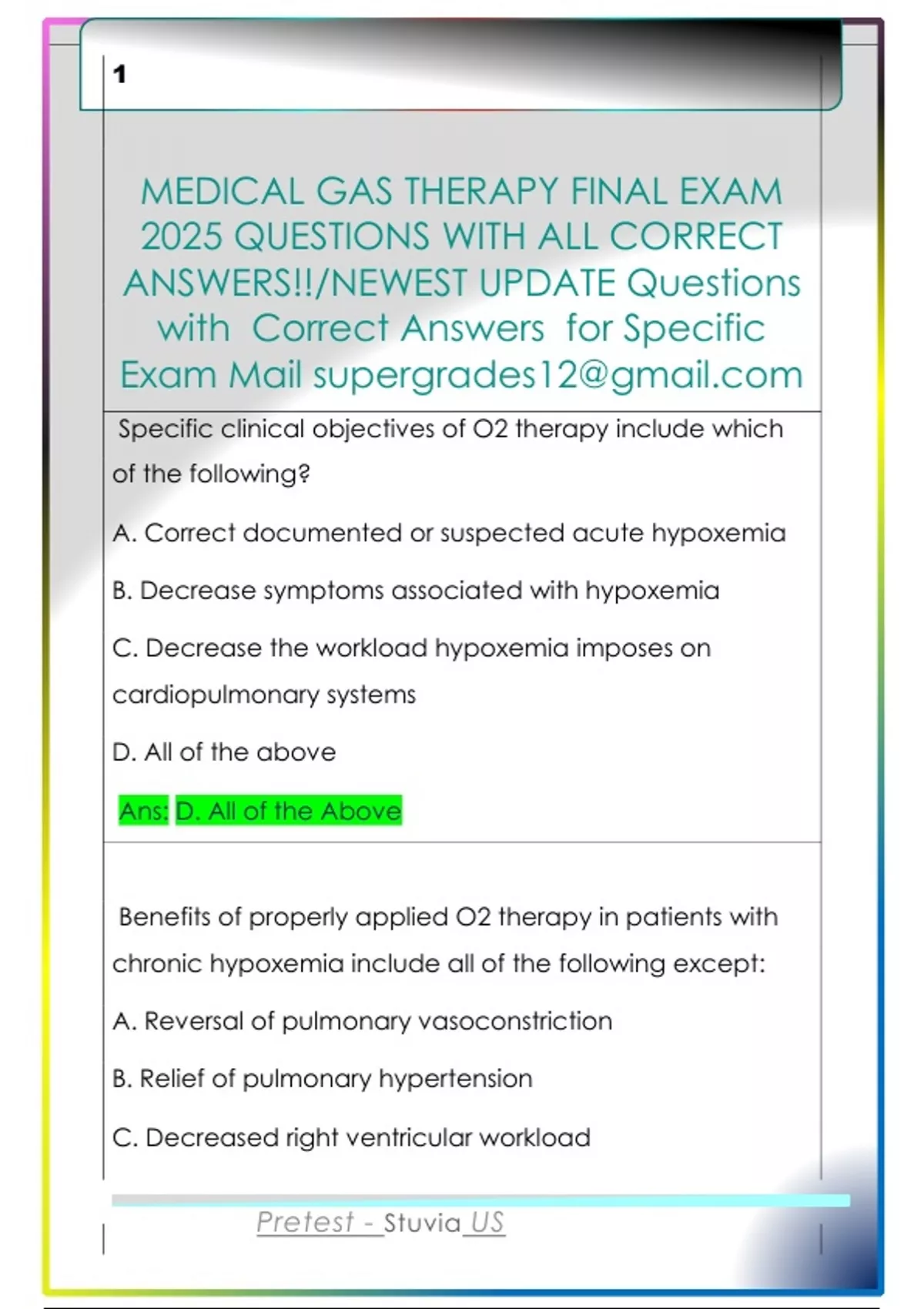 MEDICAL GAS THERAPY FINAL EXAM 2025 QUESTIONS WITH ALL CORRECT ANSWERS ...