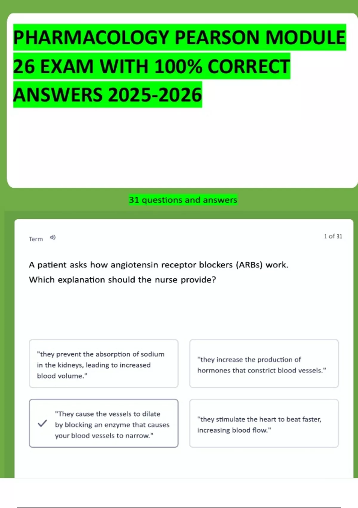 PHARMACOLOGY PEARSON | MODULE 26 | EXAM WITH 100- CORRECT ANSWERS - Nr ...