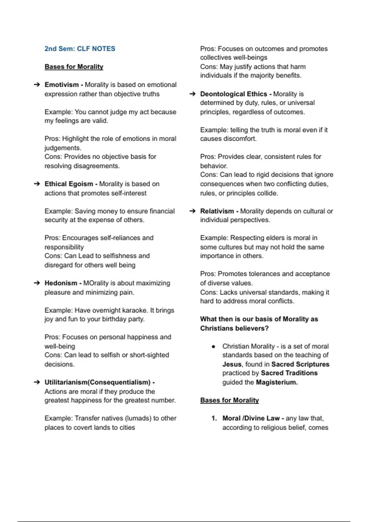 CLF NOTES: "Foundations of Christian Morality and Catholic Social ...