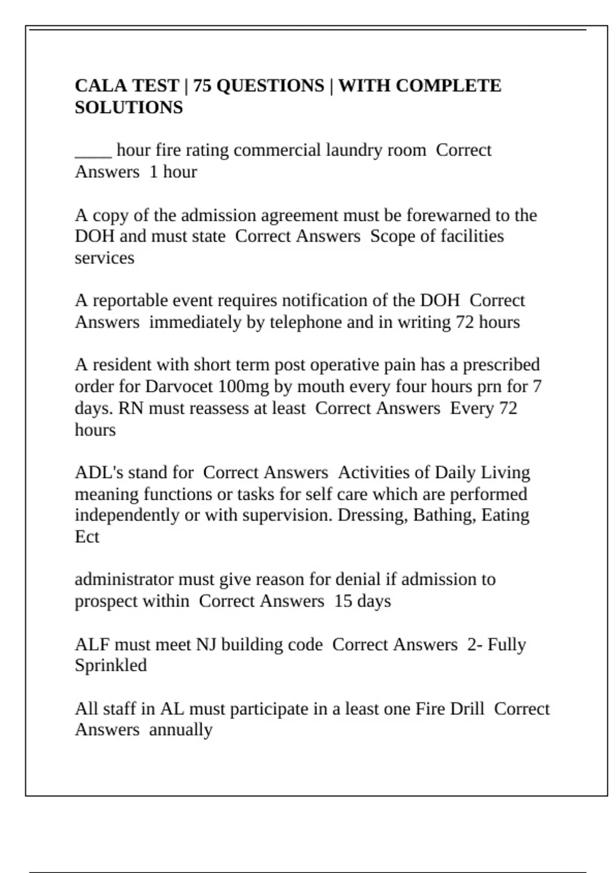 CALA TEST | 75 QUESTIONS | WITH COMPLETE SOLUTIONS - CALA - Stuvia US