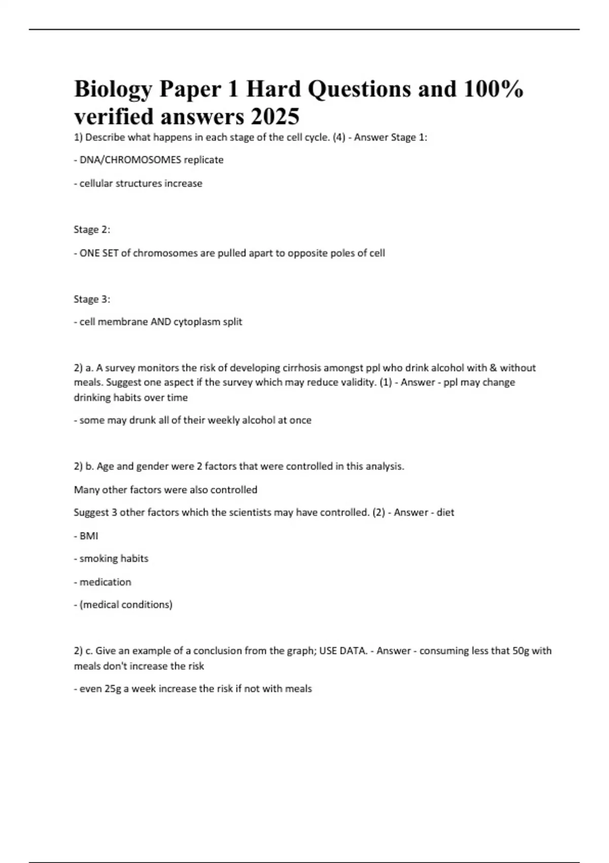 Biology Paper 1 Hard Questions and 100% verified answers 2025 - Biology ...