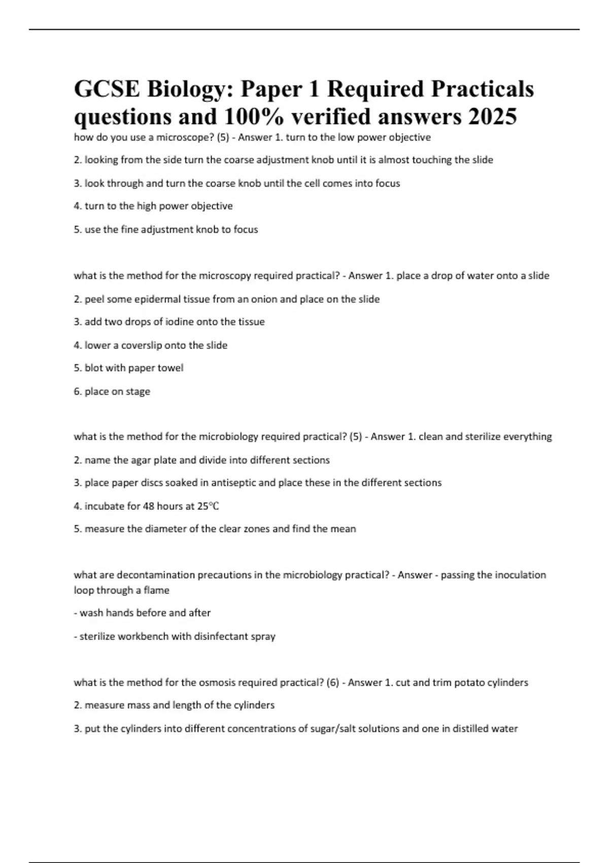 GCSE Biology: Paper 1 Required Practicals questions and 100% verified ...