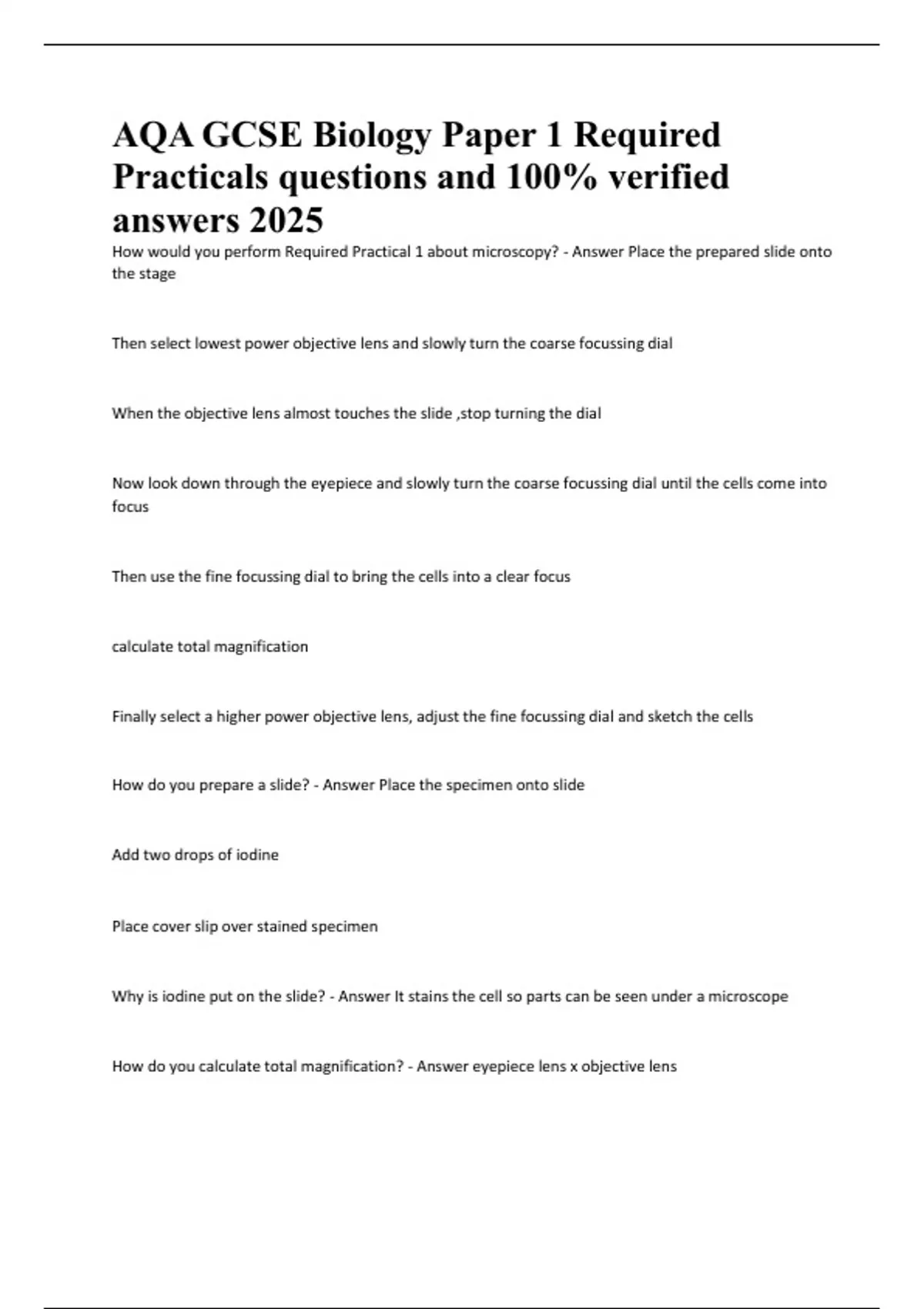 AQA GCSE Biology Paper 1 Required Practicals questions and 100% ...