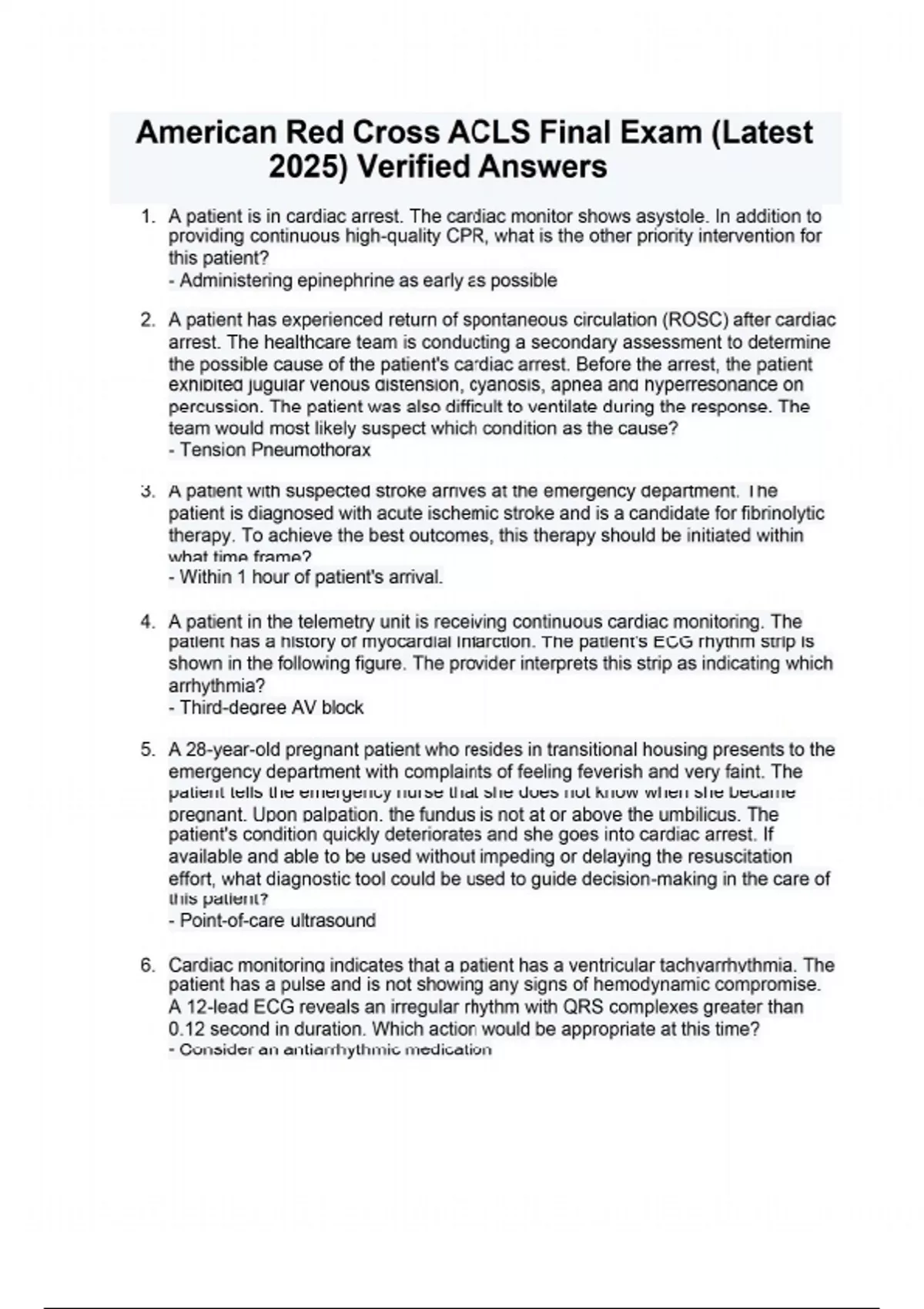 American Red Cross ACLS Final Exam (Latest 2025) Verified Answers ...