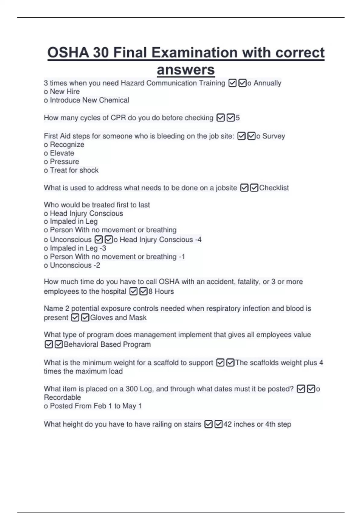 OSHA 30 Final Examination with correct answers - OSHA 30 Construction ...