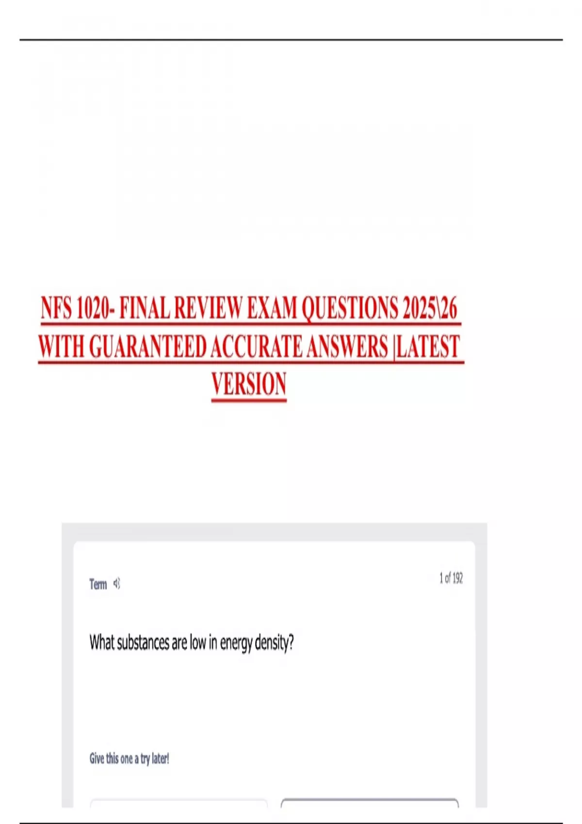 NFS 1020- FINAL REVIEW EXAM QUESTIONS 202526 WITH GUARANTEED ACCURATE ...