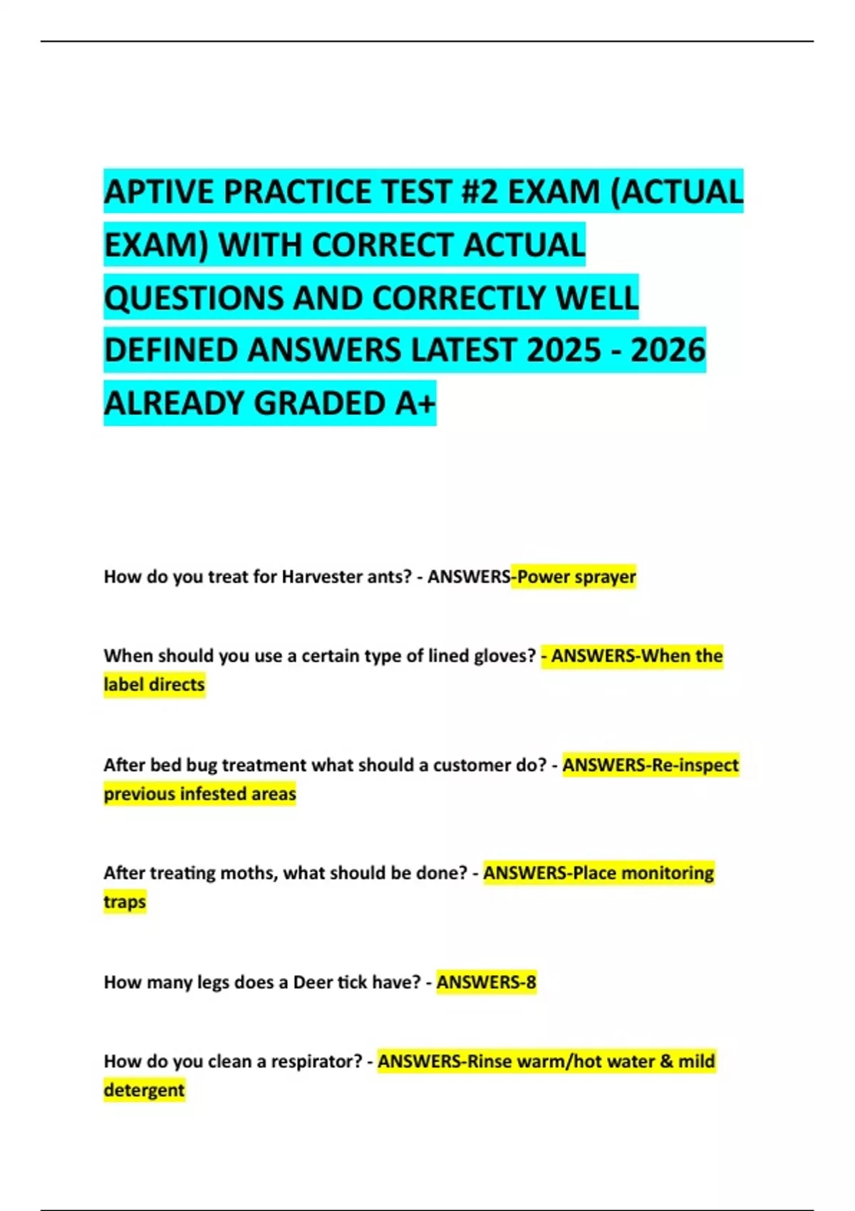 APTIVE PRACTICE TEST #2 EXAM (ACTUAL EXAM) WITH CORRECT ACTUAL ...