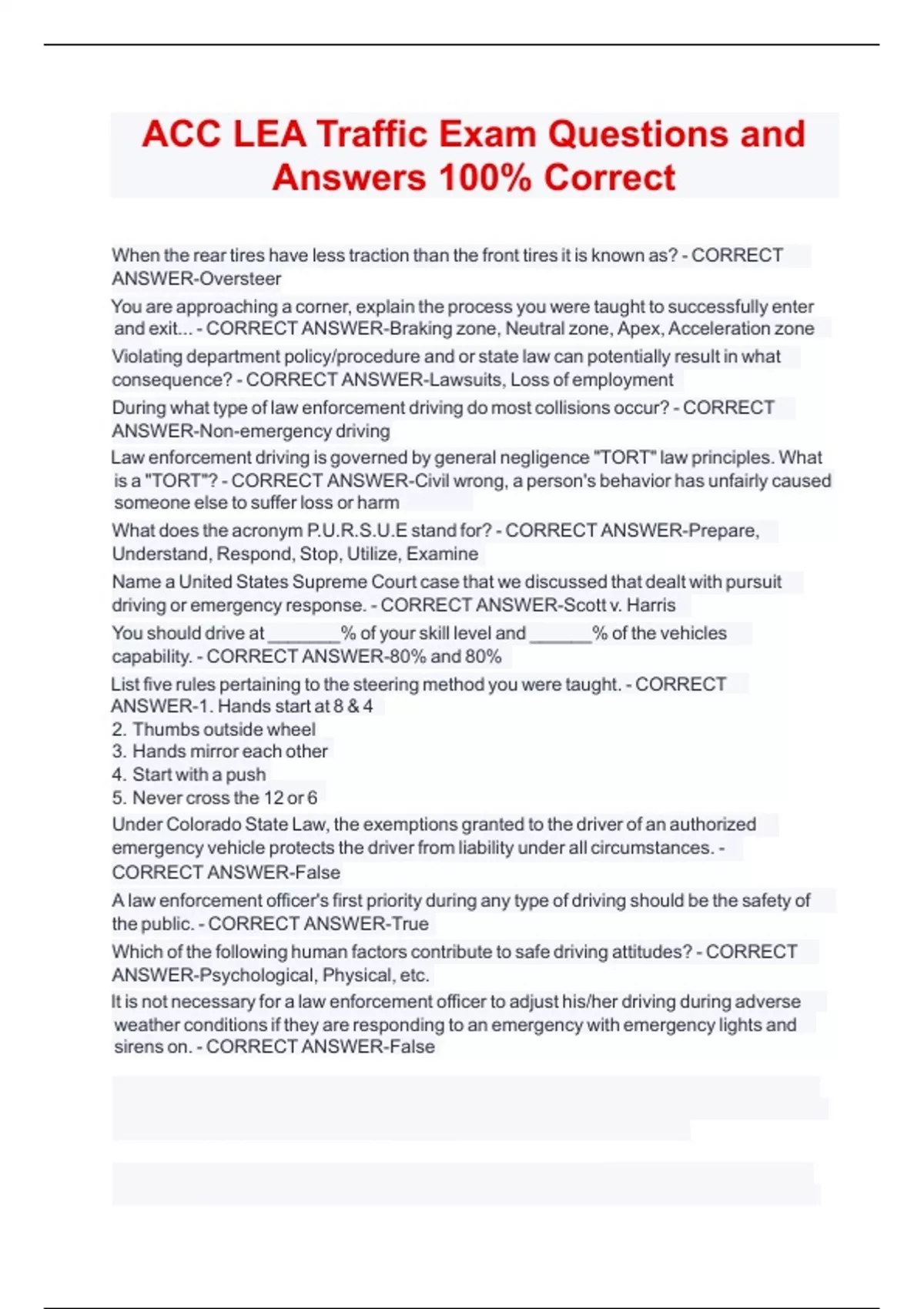 ACC LEA Traffic Exam Questions and Answers 100% Correct - ACC LEA ...