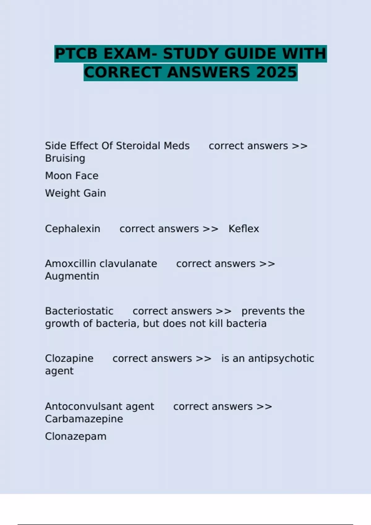 PTCB EXAM- STUDY GUIDE WITH CORRECT ANSWERS 2025 - PTCB EXASTUD - Stuvia US