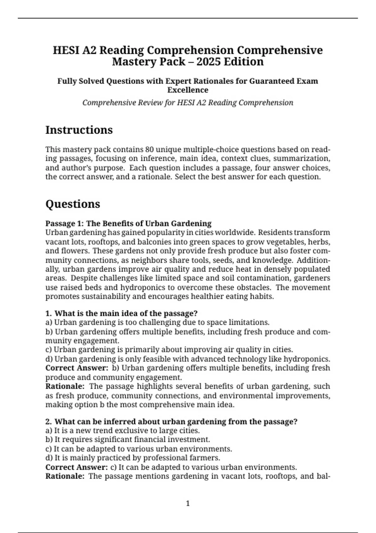 HESI A2 Reading Comprehension Comprehensive Mastery Pack – 2025 Edition ...