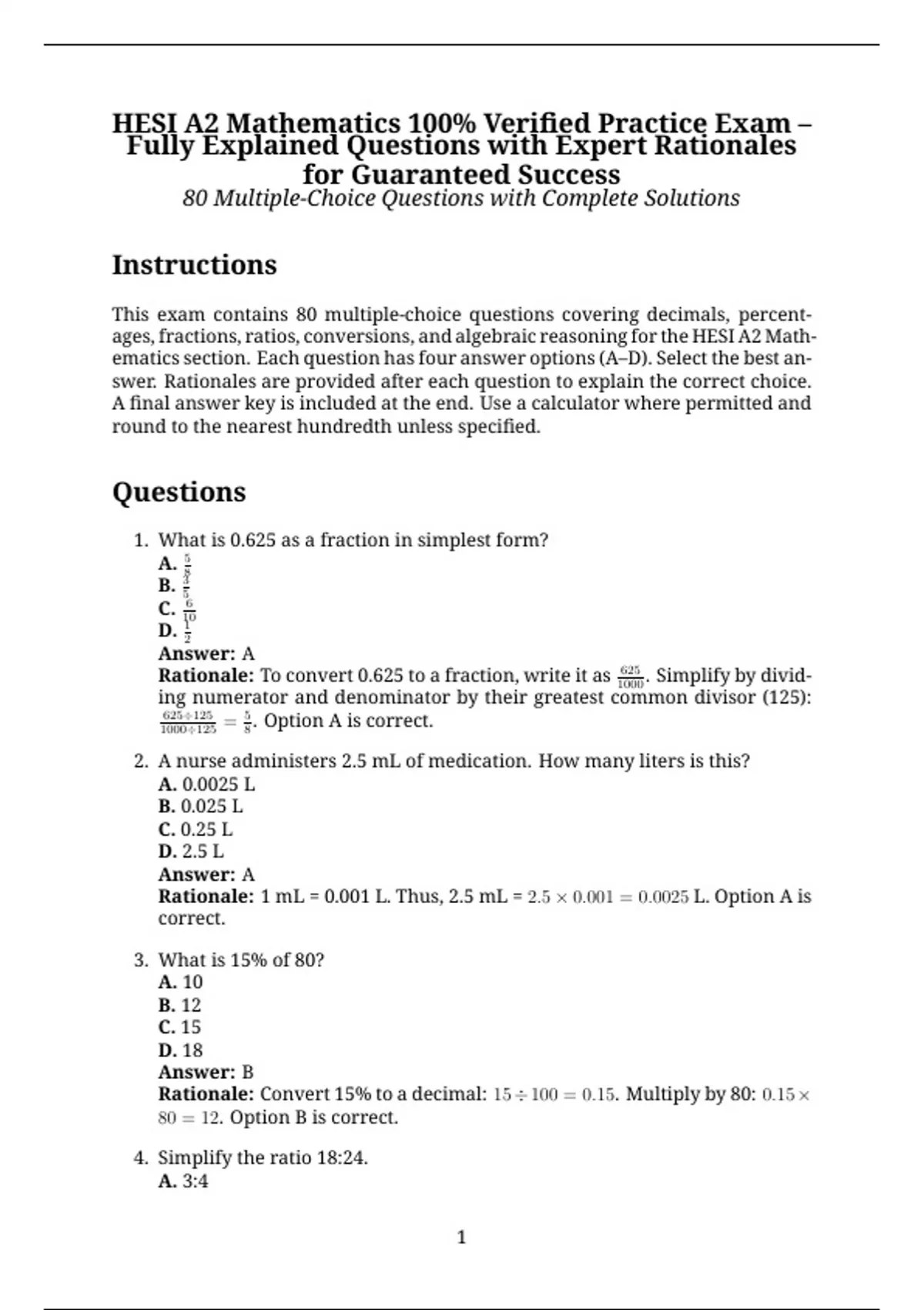 HESI A2 Mathematics 100% Verified Practice Exam – Fully Explained ...