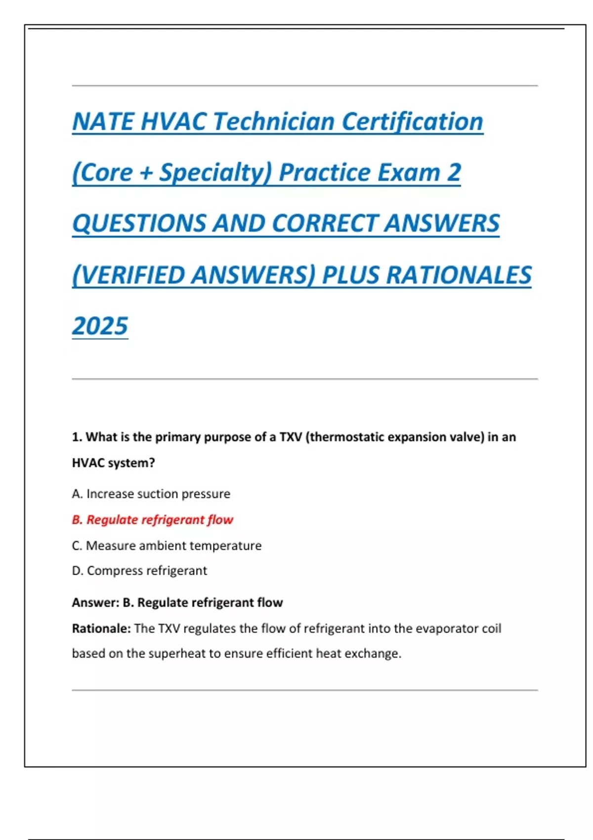 NATE HVAC Technician Certification (Core + Specialty) Practice Exam 2 ...
