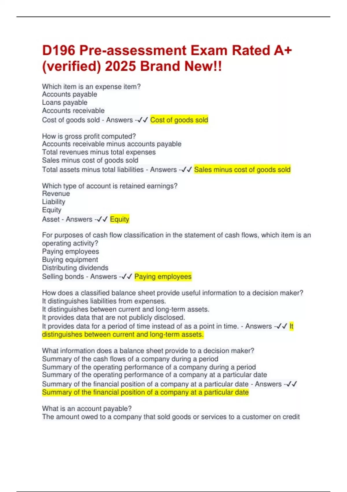 D196 Pre-assessment Exam Rated A+ (verified) 2025 Brand New!! - D196 ...