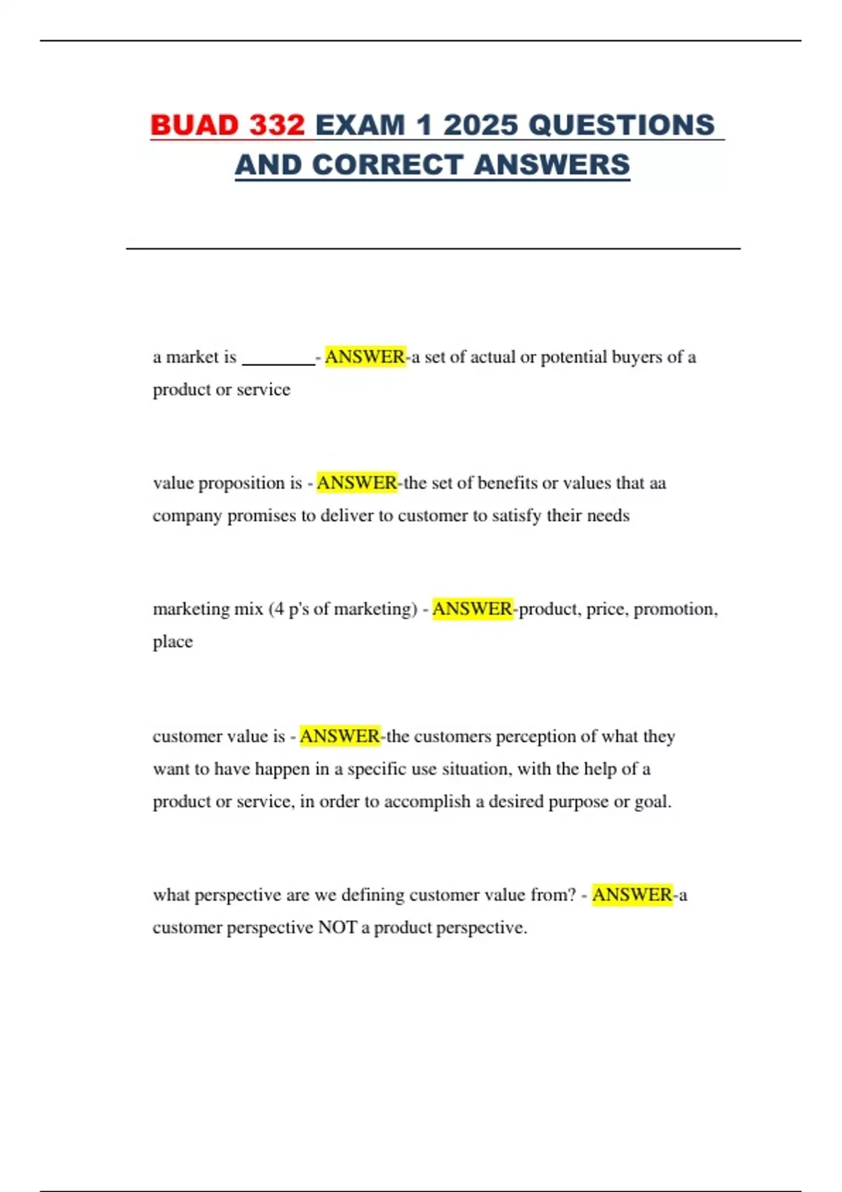 BUAD 332 – University of Tennessee – Exam 1 (2025) Questions and ...