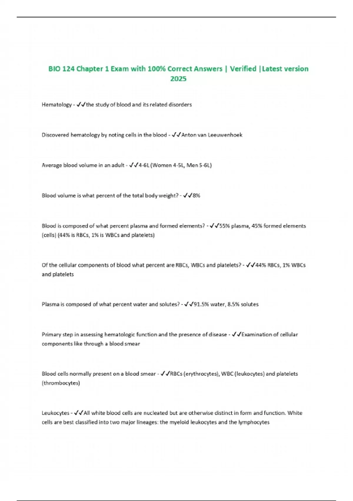 BIO 124 Chapter 1 Exam with 100% Correct Answers | Verified |Latest ...