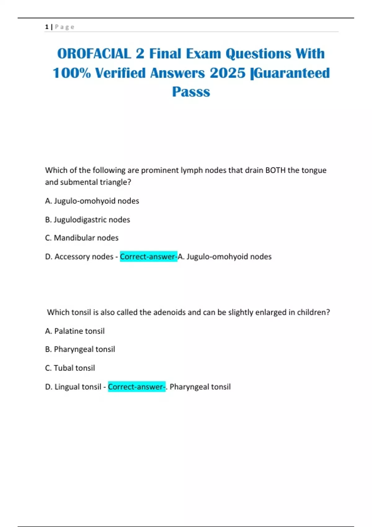 OROFACIAL 2 Final Exam Questions With 100% Verified Answers 2025 ...