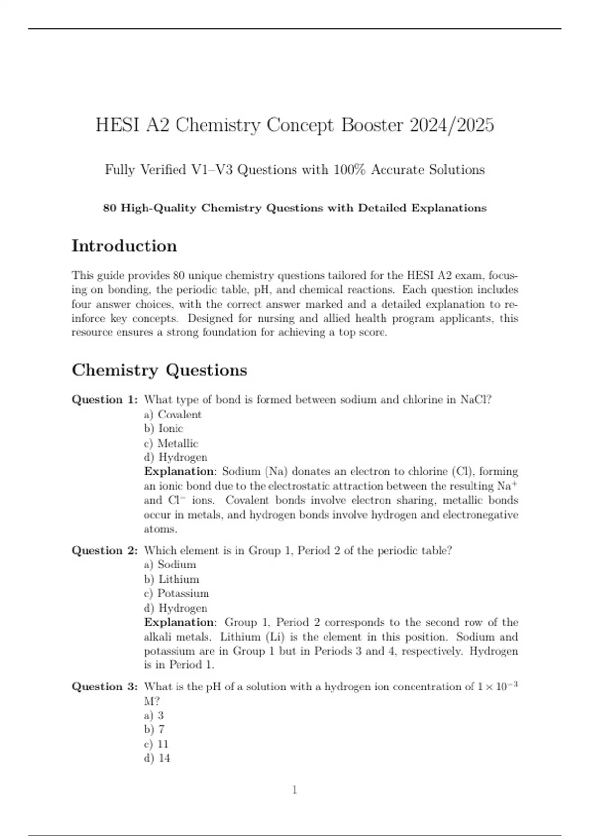 HESI A2 Chemistry Concept Booster 2024/2025 Fully Verified V1–V3 ...