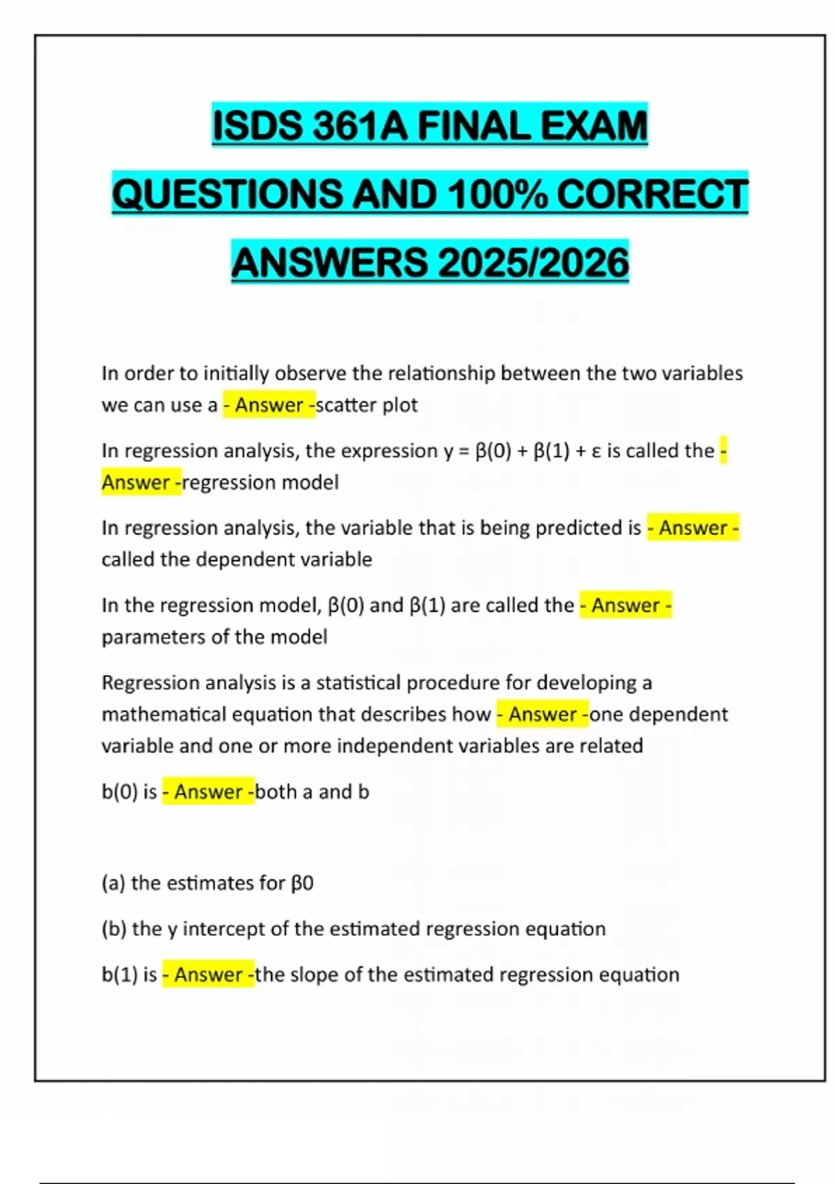 ISDS 361A FINAL EXAM QUESTIONS AND 100% CORRECT ANSWERS 2025/2026 - ISDS - Stuvia US