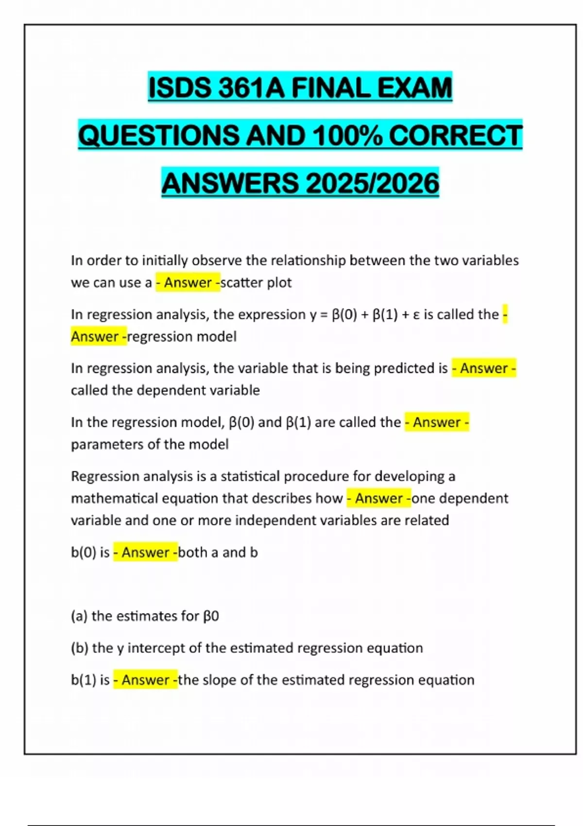 ISDS 361A FINAL EXAM QUESTIONS AND 100% CORRECT ANSWERS 2025/2026 ...