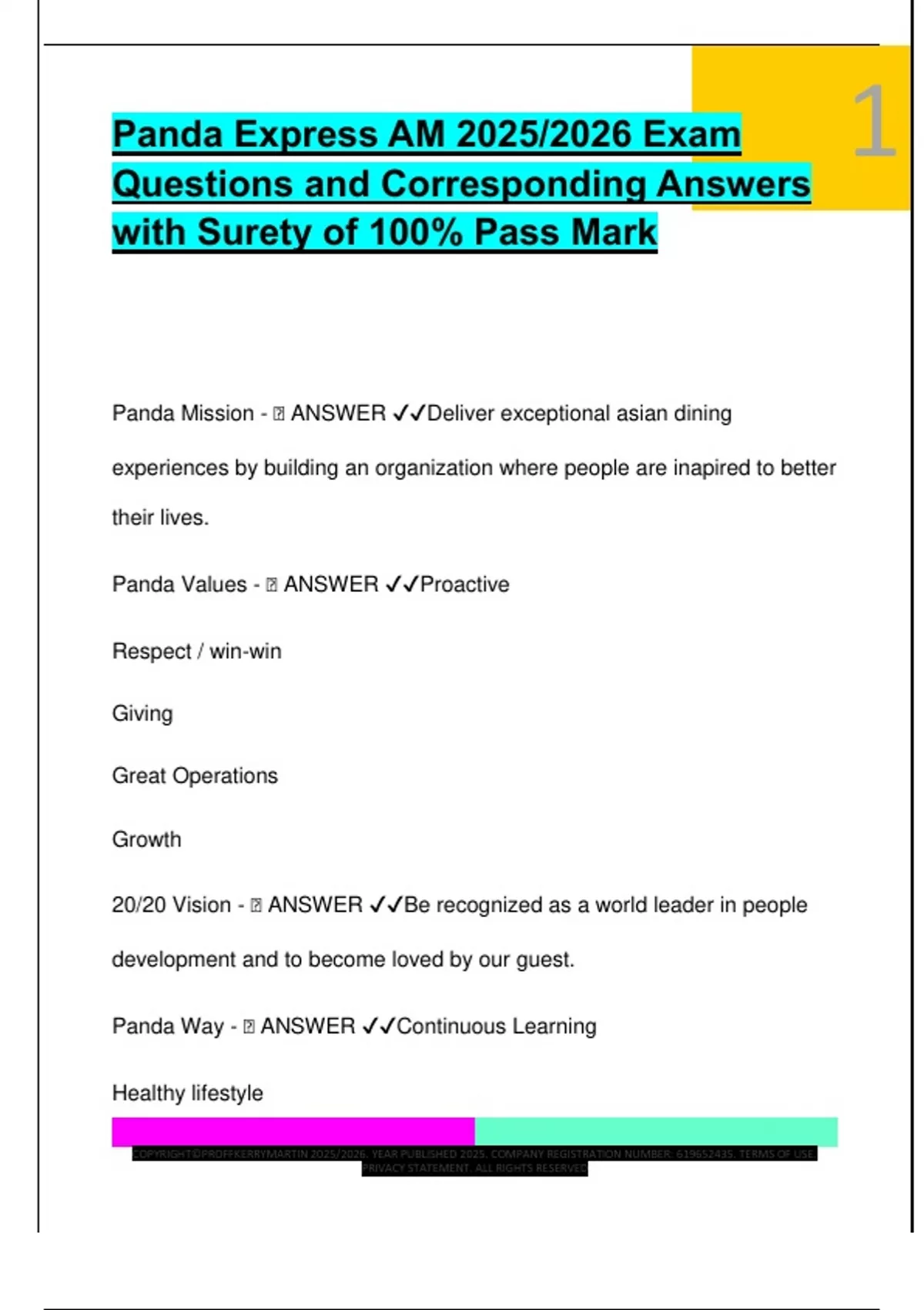 Panda Express AM 2025/2026 Exam Questions and Corresponding Answers ...