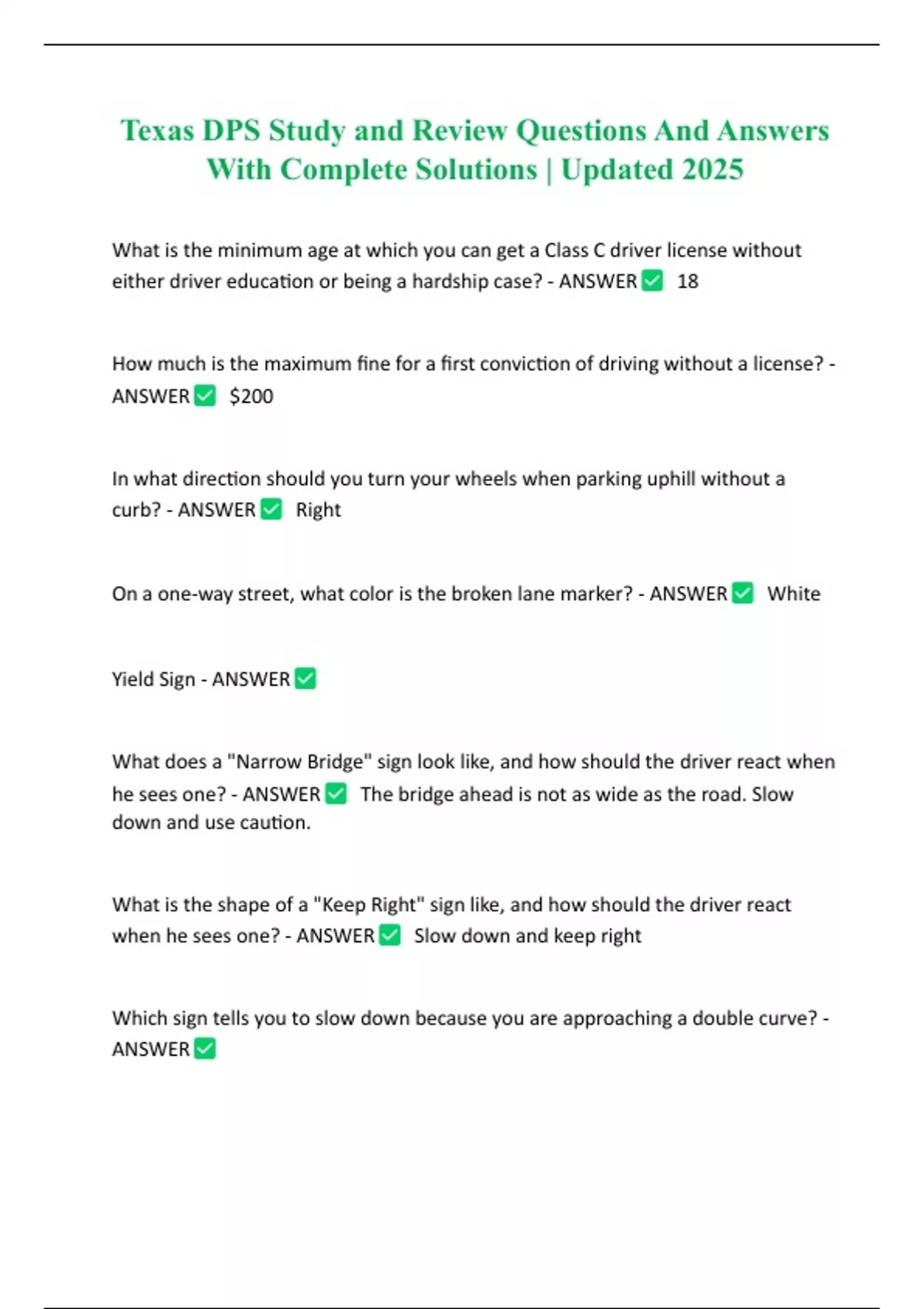 Texas DPS Study and Review Questions And Answers With Complete ...