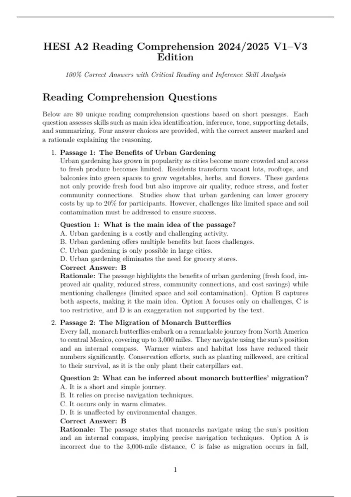 HESI A2 Reading Comprehension 2024/2025 V1–V3 Edition 100% Correct ...