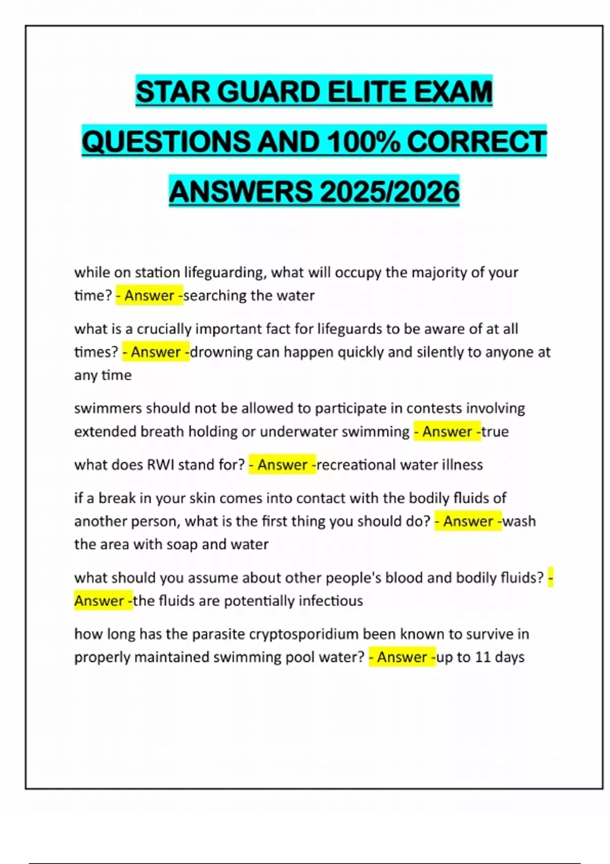 STAR GUARD ELITE EXAM QUESTIONS AND 100% CORRECT ANSWERS 2025/2026 ...