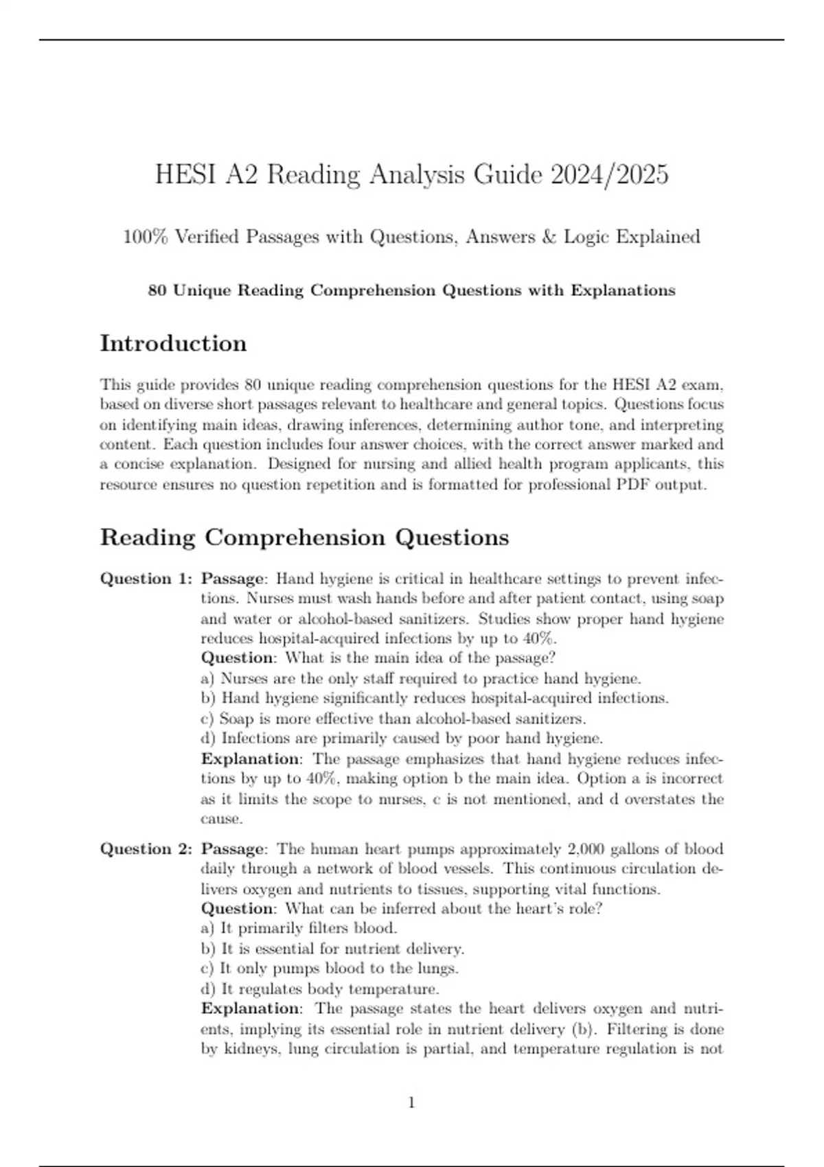 HESI A2 Reading Analysis Guide 2024/2025 100% Verified Passages with Questions, Answers & Logic ...