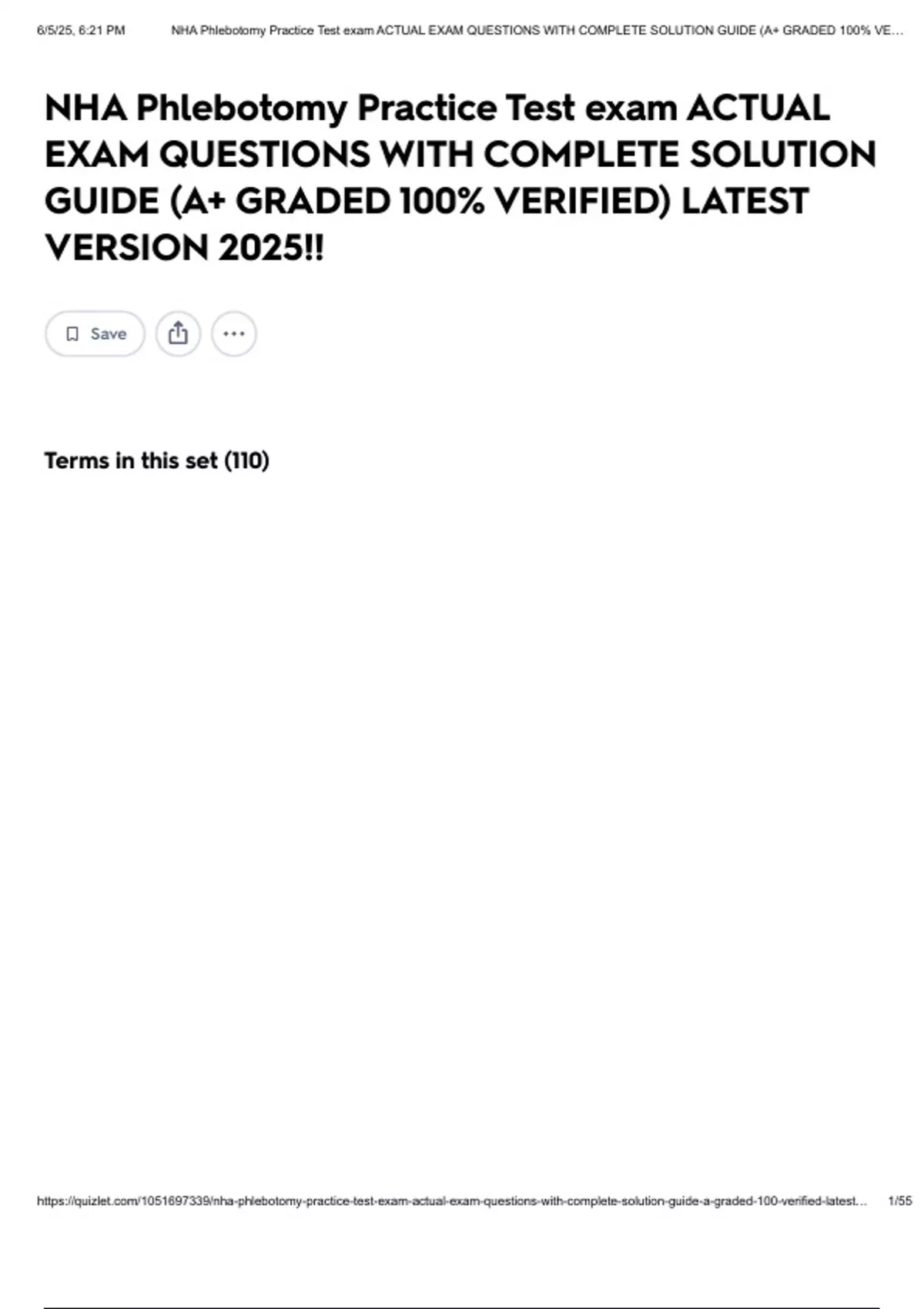 NHA Phlebotomy Practice Test exam ACTUAL EXAM QUESTIONS WITH COMPLETE ...