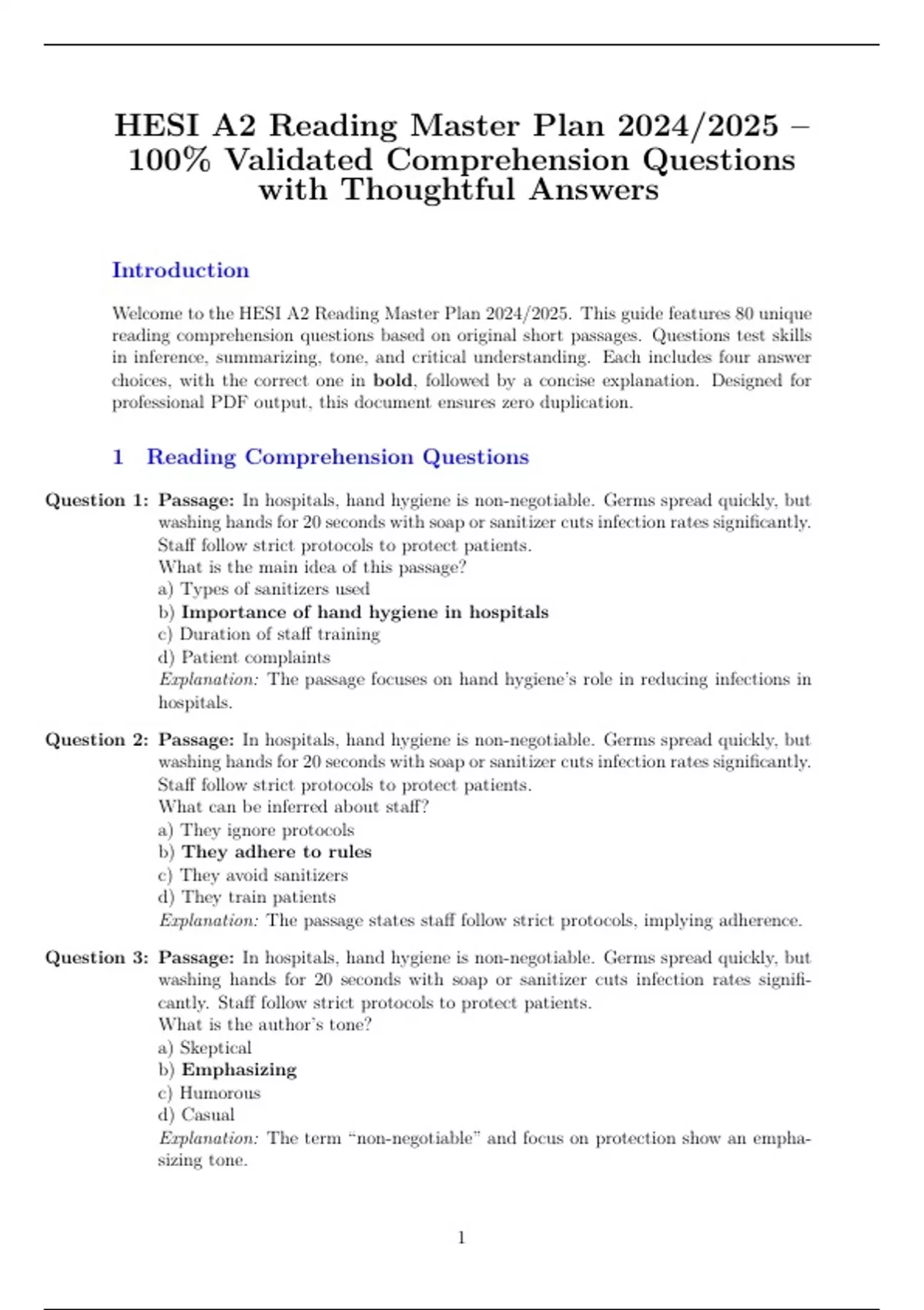 HESI A2 Reading Master Plan 2024/2025 – 100% Validated Comprehension Questions with Thoughtful ...
