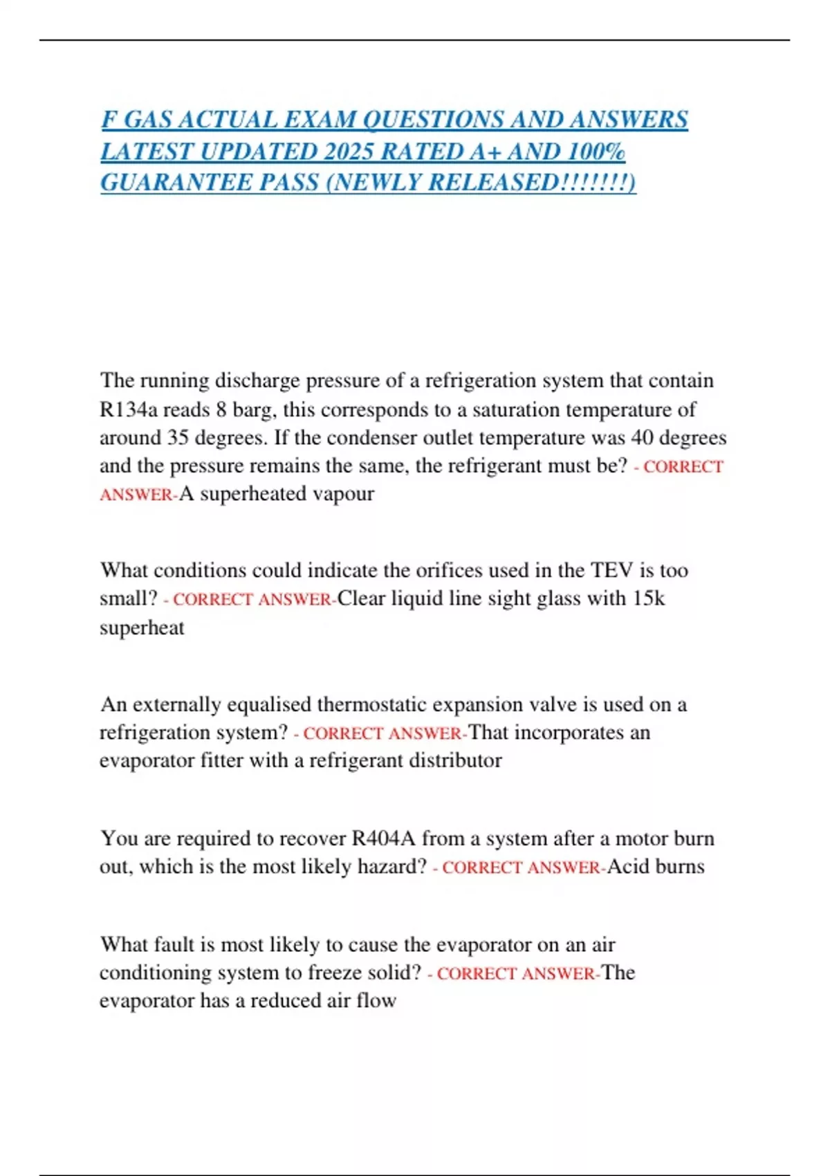 F GAS ACTUAL EXAM QUESTIONS AND ANSWERS LATEST UPDATED 2025 RATED A+ ...