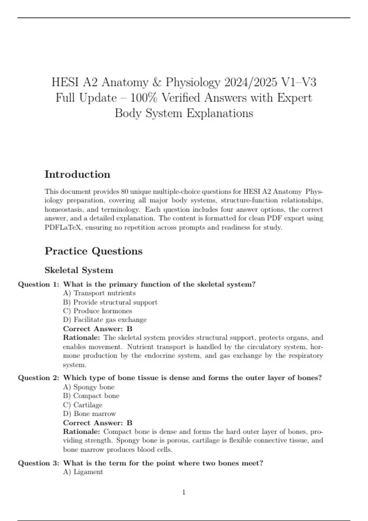 HESI A2 Anatomy & Physiology 2024/2025 V1–V3 Full Update – 100% ...