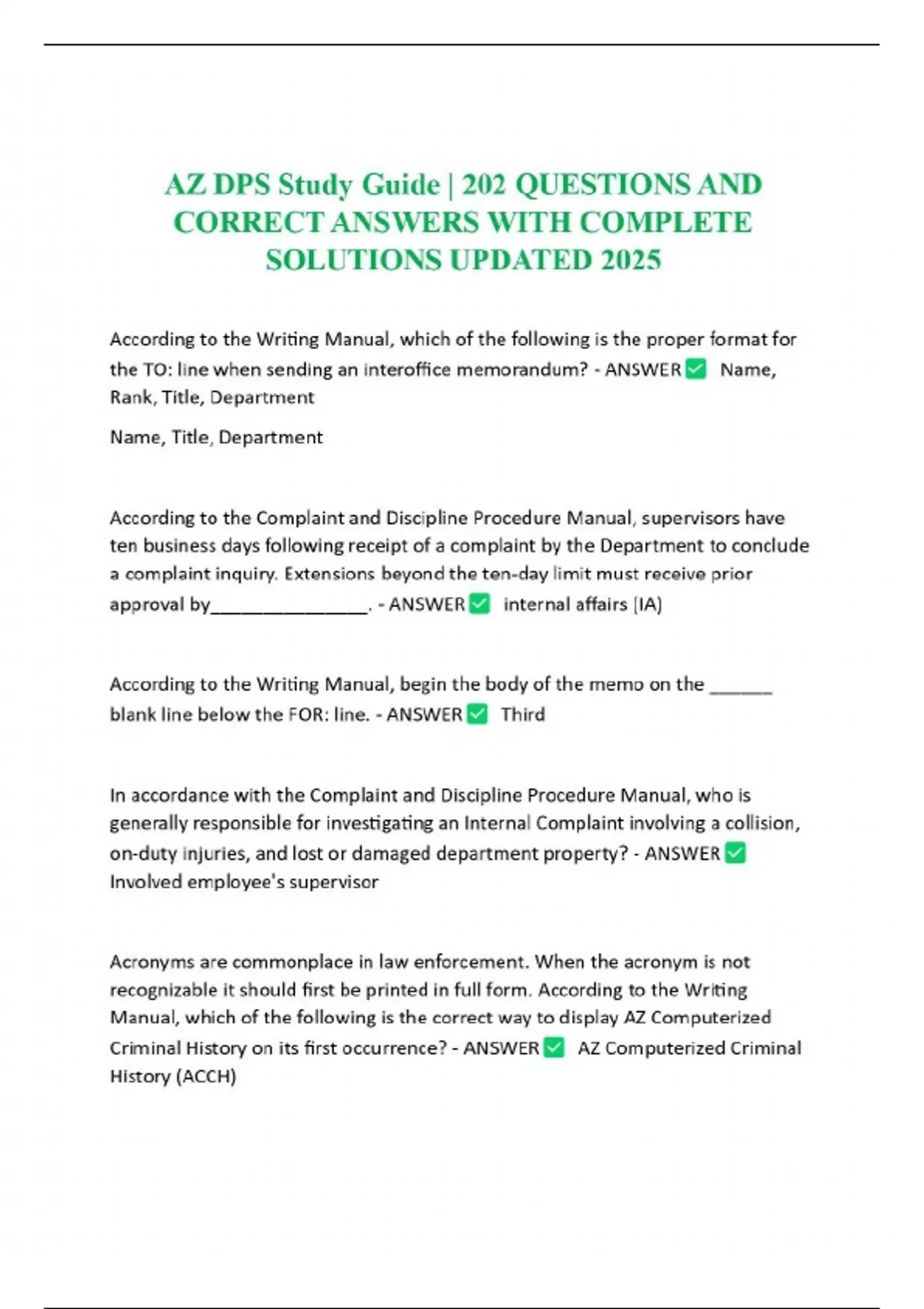 AZ DPS Study Guide | 202 QUESTIONS AND CORRECT ANSWERS WITH COMPLETE SOLUTIONS UPDATED 2025 ...