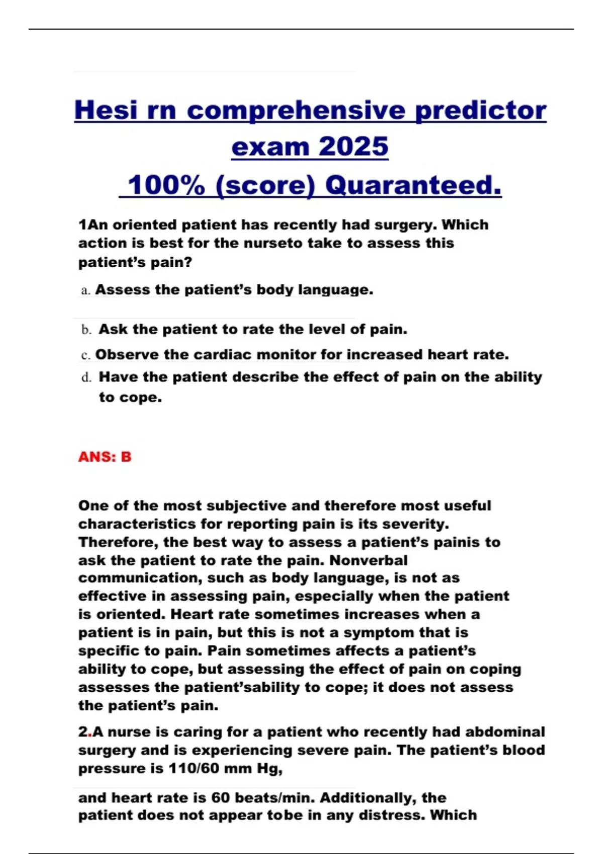 HESI RN Comprehensive Predictor Exam – 2025 – Complete Prep Material ...