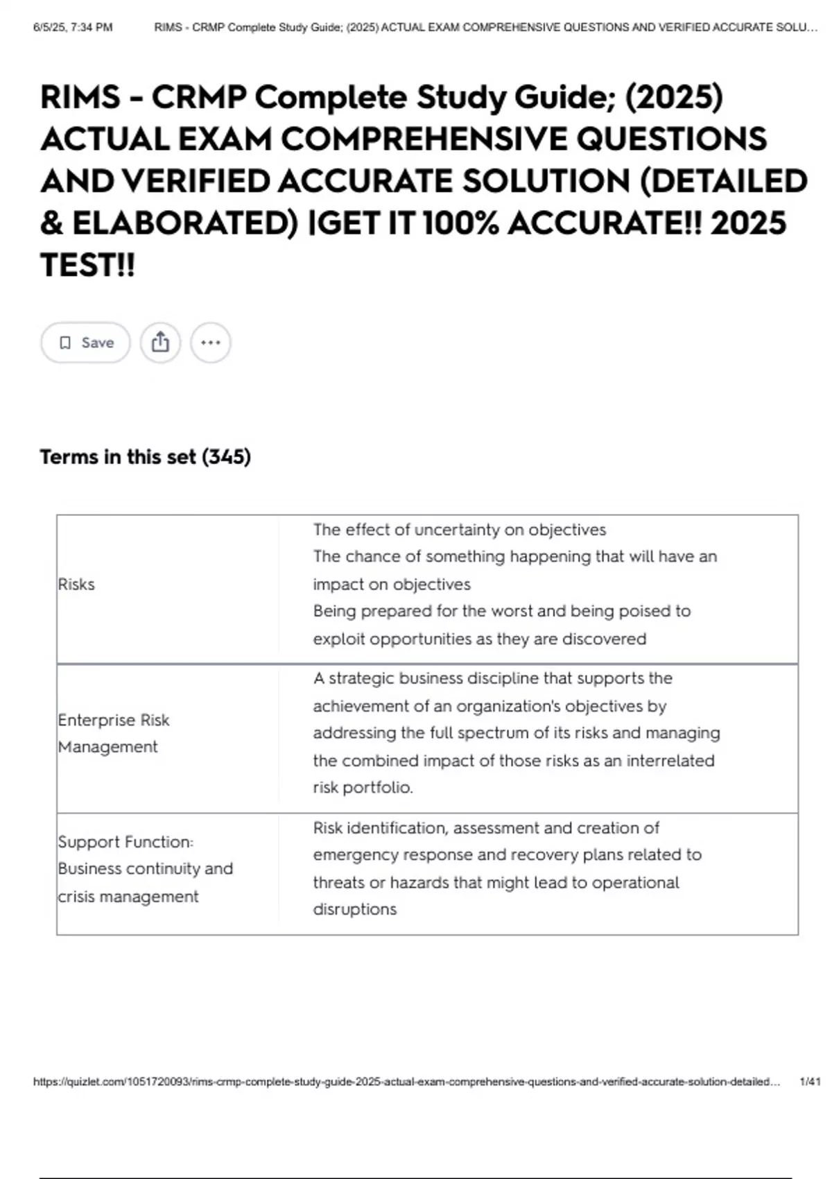 RIMS - CRMP Complete Study Guide; (2025) ACTUAL EXAM COMPREHENSIVE ...