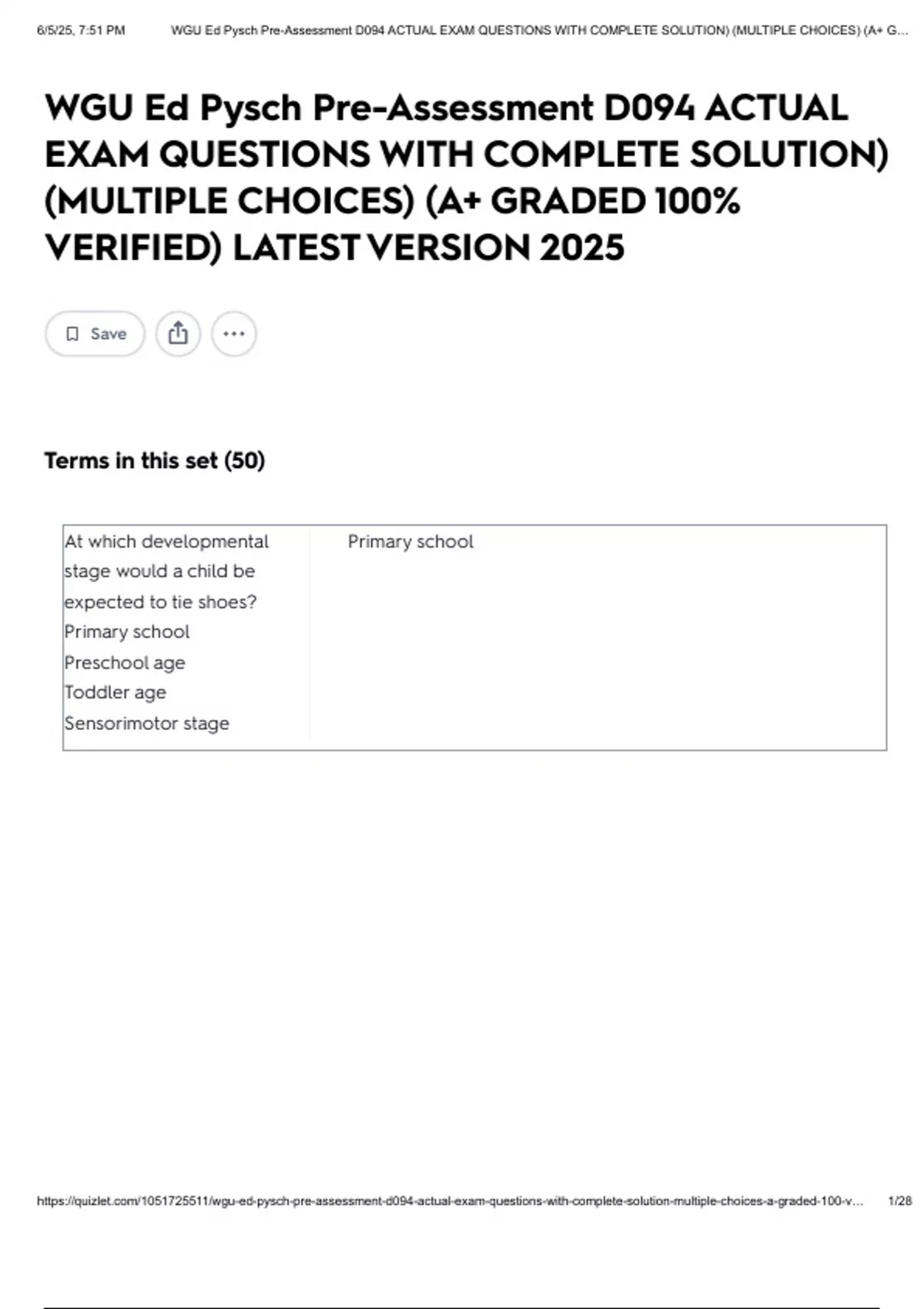 WGU Ed Pysch Pre-Assessment D094 ACTUAL EXAM QUESTIONS WITH COMPLETE ...