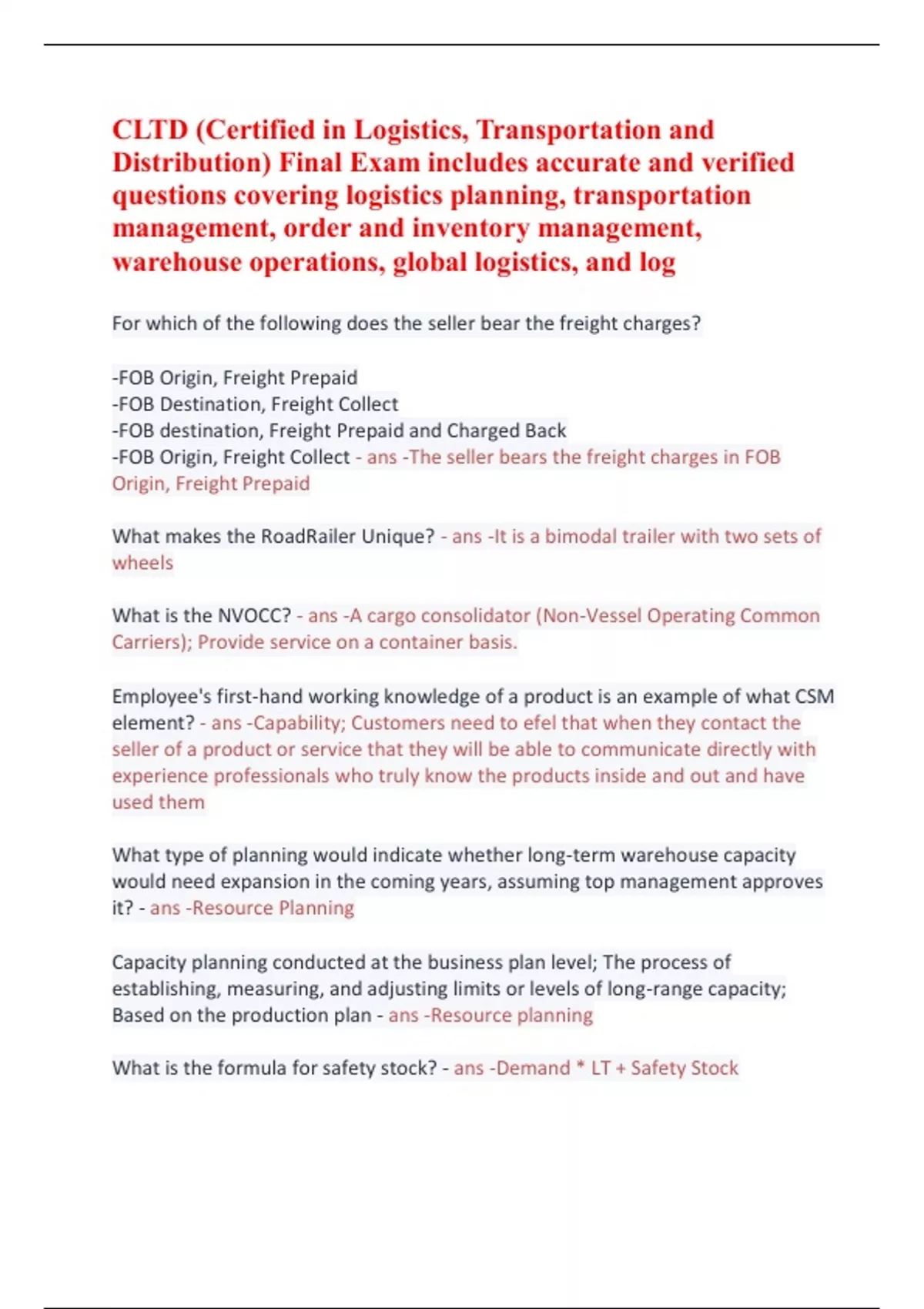 CLTD (Certified in Logistics, Transportation and Distribution) Final ...