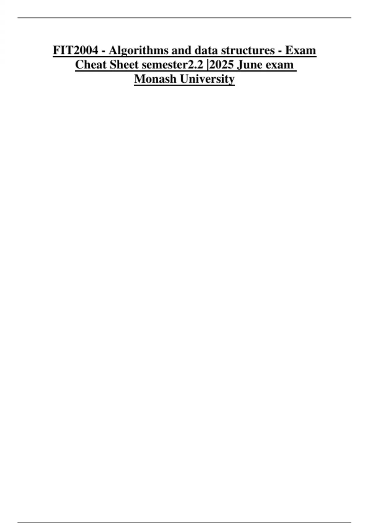 FIT2004 - Algorithms and data structures - Exam Cheat Sheet semester2.2 |2025 June exam Monash ...
