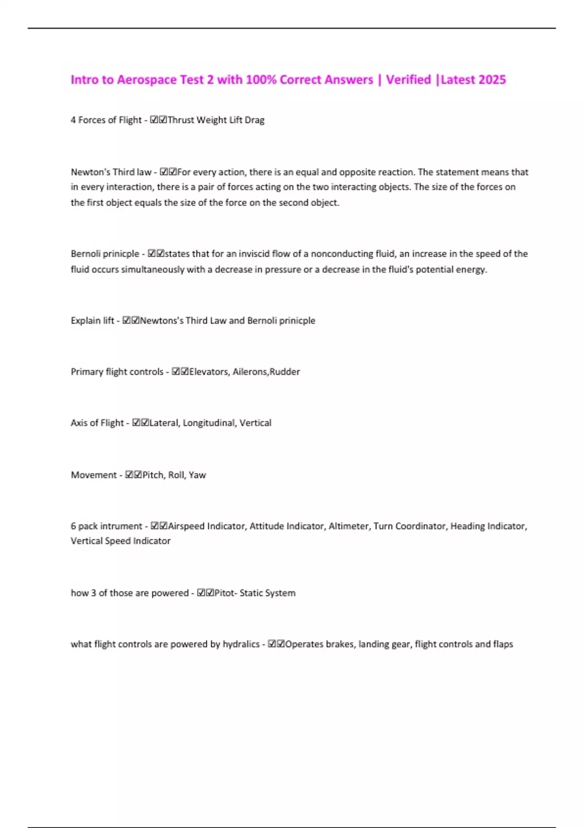 Intro to Aerospace Test 2 with 100% Correct Answers | Verified |Latest ...